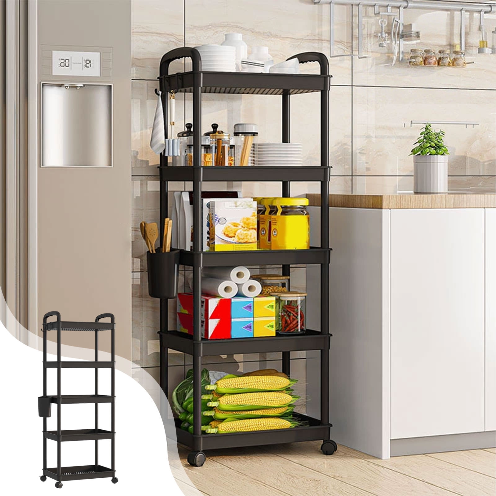 YOTQUSKI 4 Tier Rolling Kitchen cart, Rolling Carts with Wheels, Mobile ...