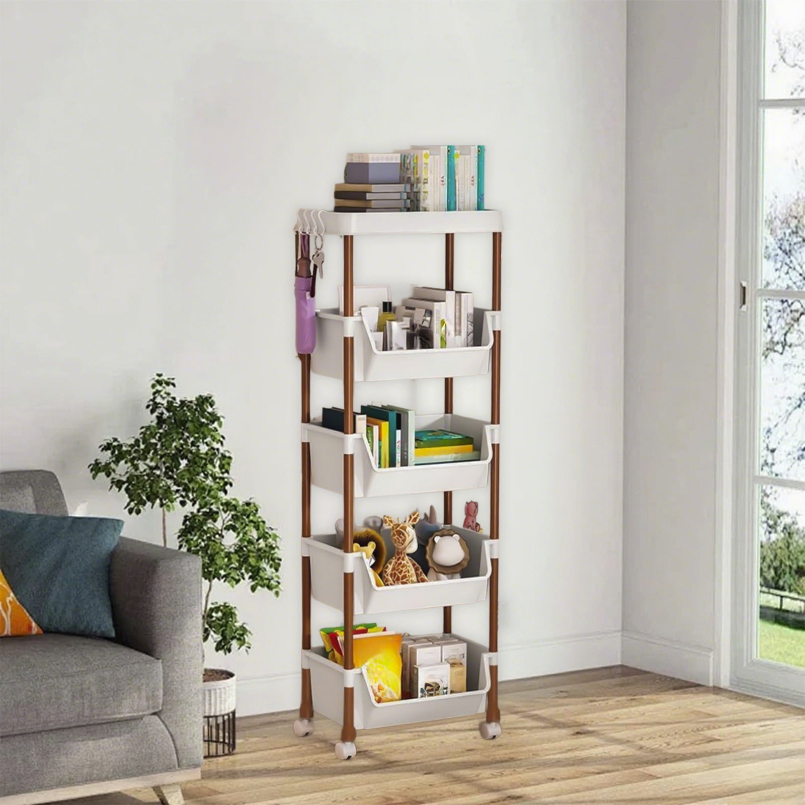 YOTQUSKI 5 Tier Utility Cart on Wheels, Book Toy Rnack Shelf, Rolling ...