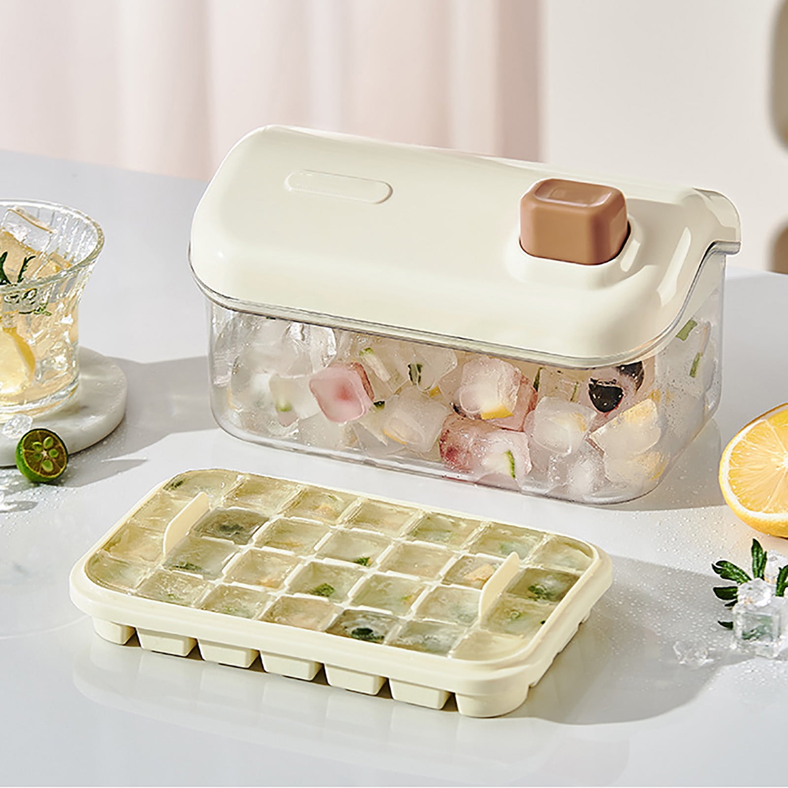 YOTQUSKI Ice Cube Tray with Lid and Bin, Silicone Ice Cubes Trays for Freezer, 28-Cavity Easy ...