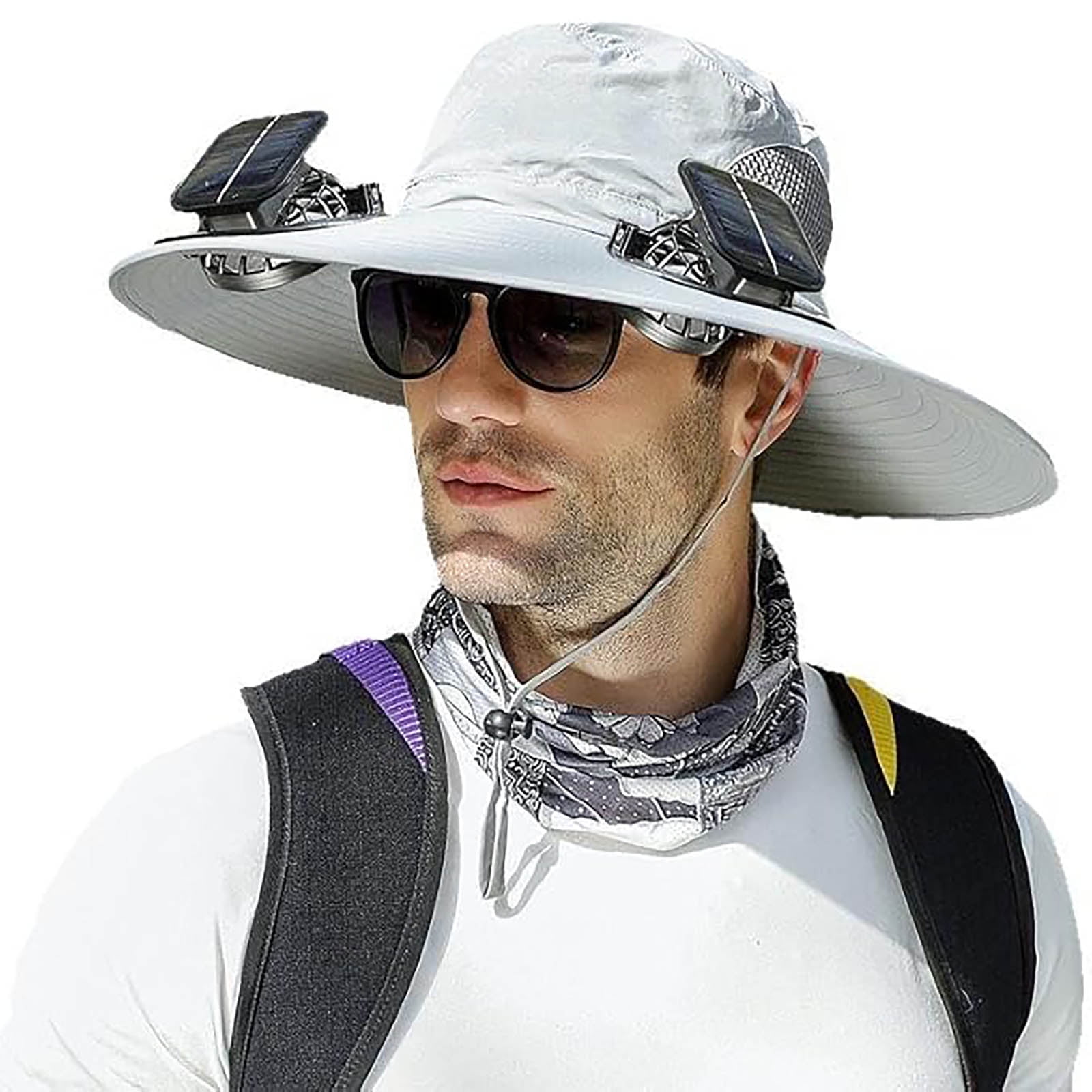 YOTQUSKI Outdoor Wide Brim Sun Hat with 2 Solar Fan Sun, Solar Fan Hats ...