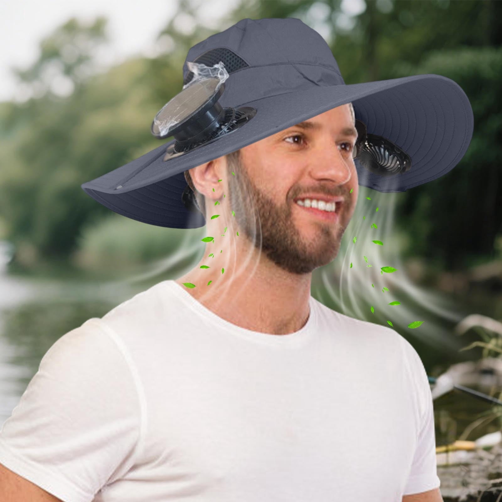 YOTQUSKI Outdoor Wide Brim Sun Hat, Wide Brim Solar Fan with 3 Solar ...