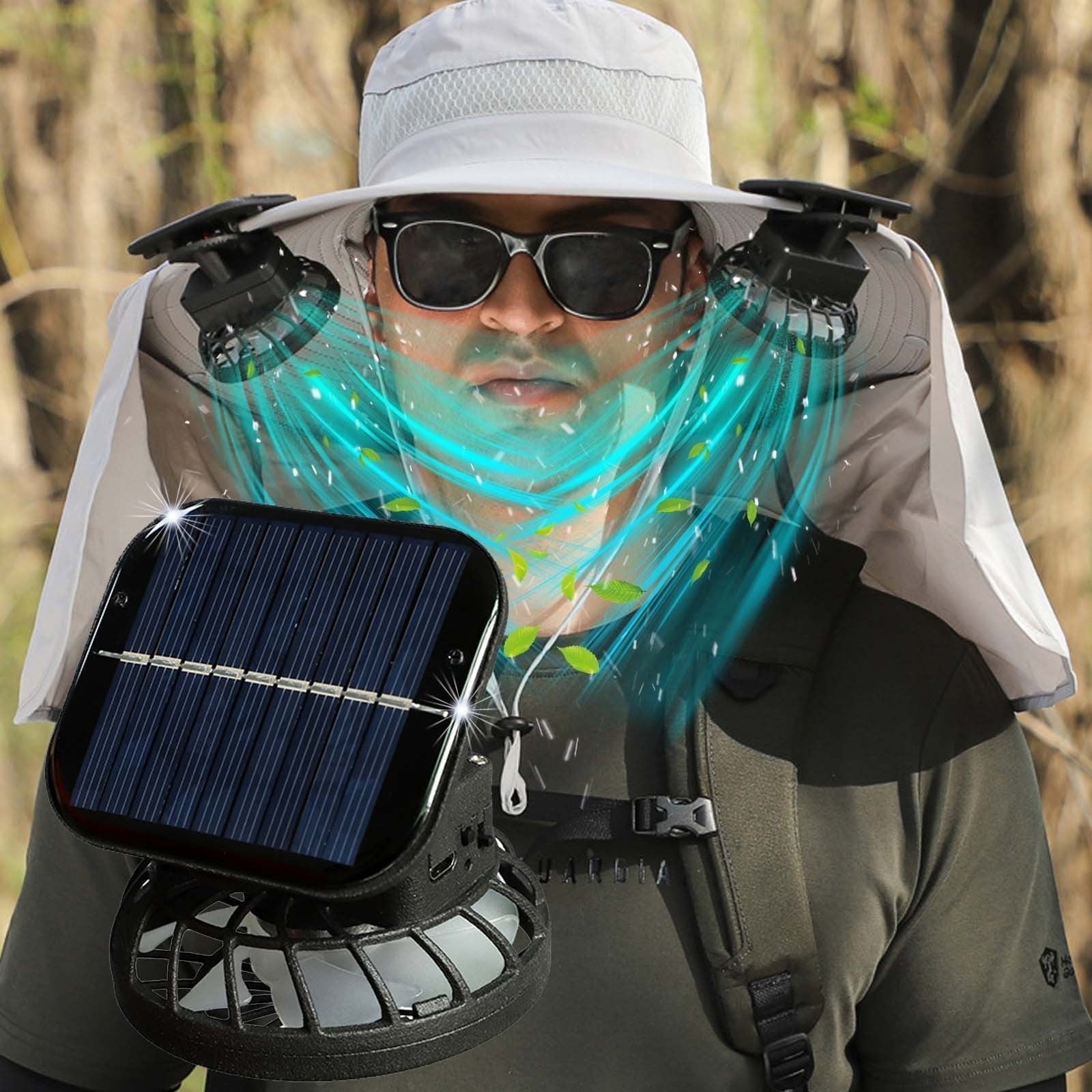 YOTQUSKI Wide Brim Solar Fan Hat, Fishing Hat with 2 Solar Fan, Fan Hat ...