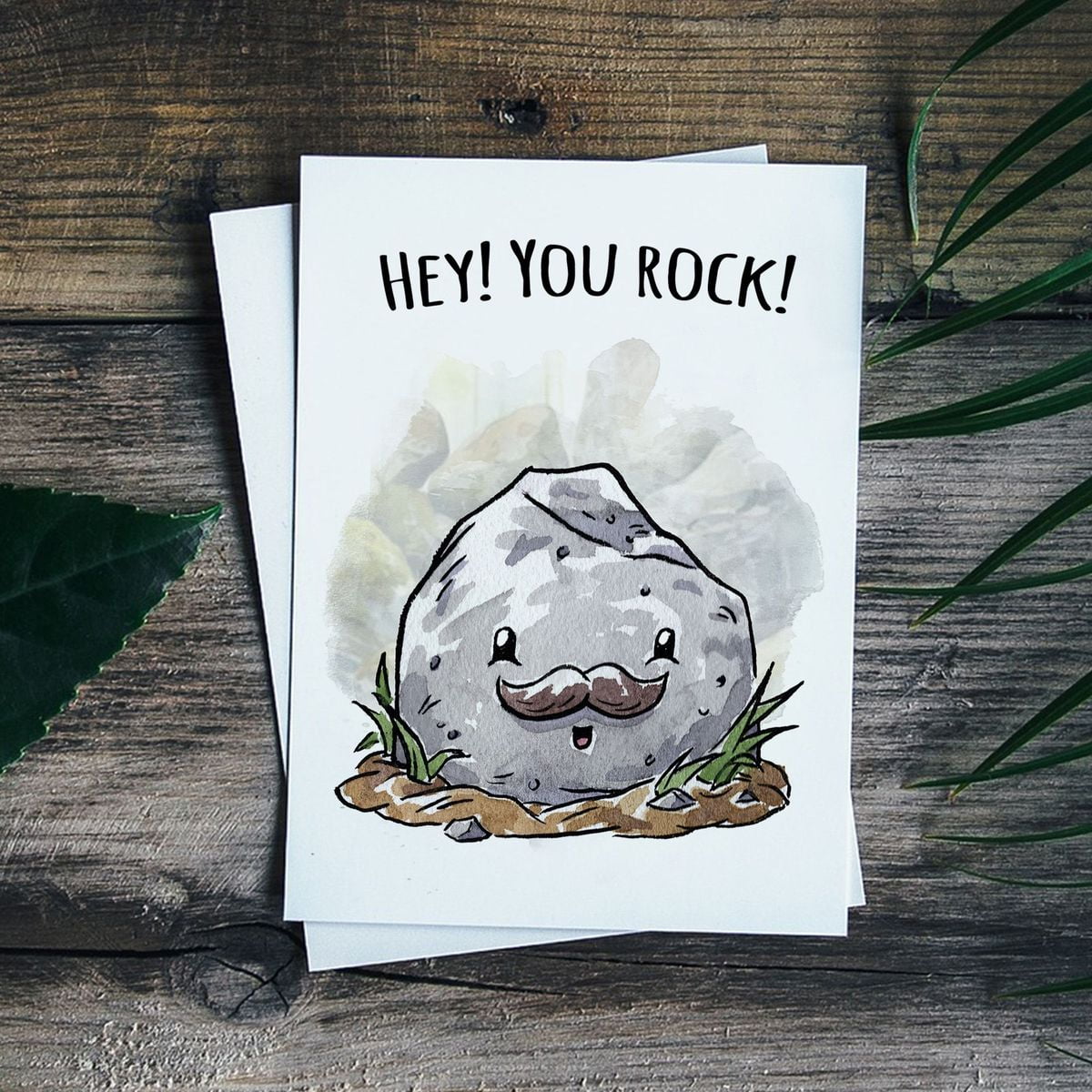 YOU ROCK Greeting Card – Cute Character with Mustache – Perfect for ...