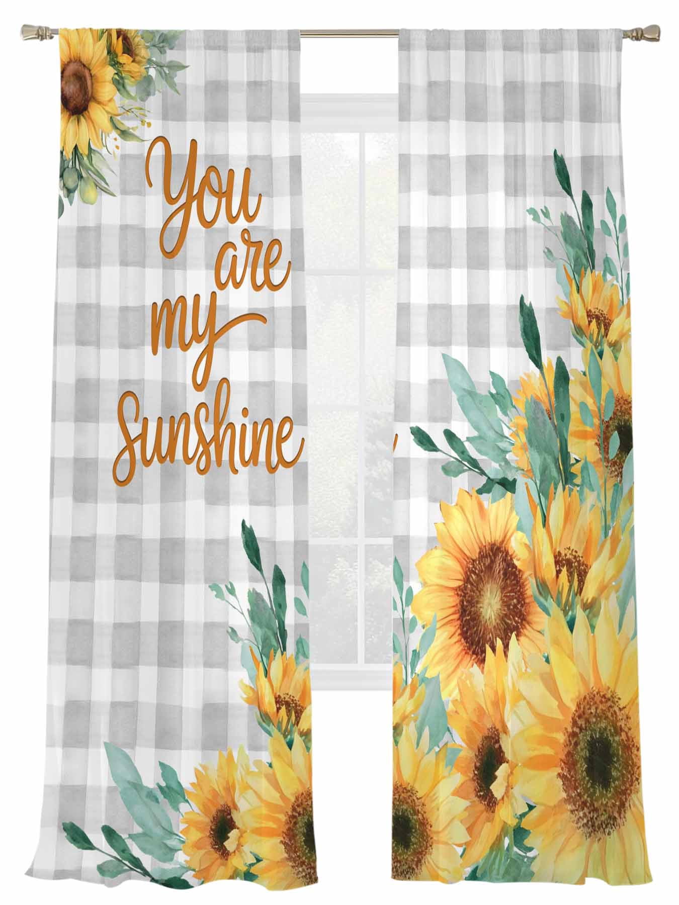 YOU ARE MY SUNSHINE Sheer Curtains 2 Panels Set Spring Summer Flowers ...
