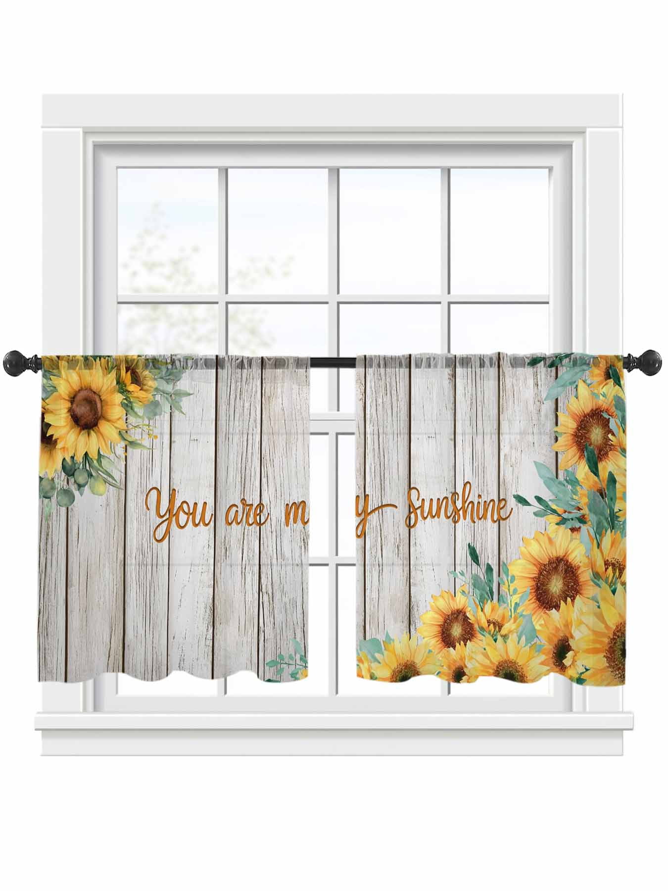 YOU ARE MY SUNSHINE Sheer Curtains 2 Panels Set Spring Summer Flowers ...