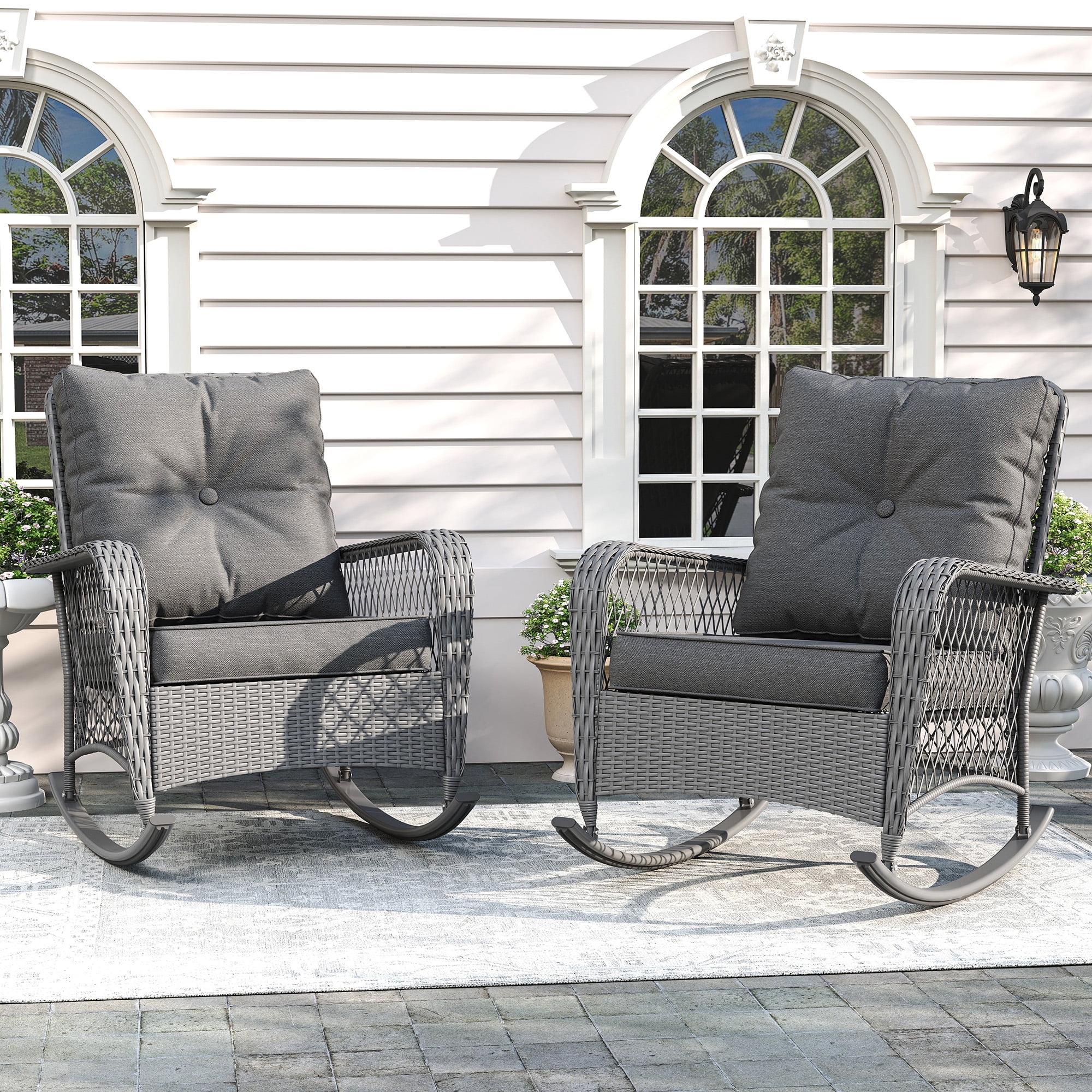 YOUDENOVA 2 Piece Patio Furniture Set, Wicker Rocking Chairs with ...