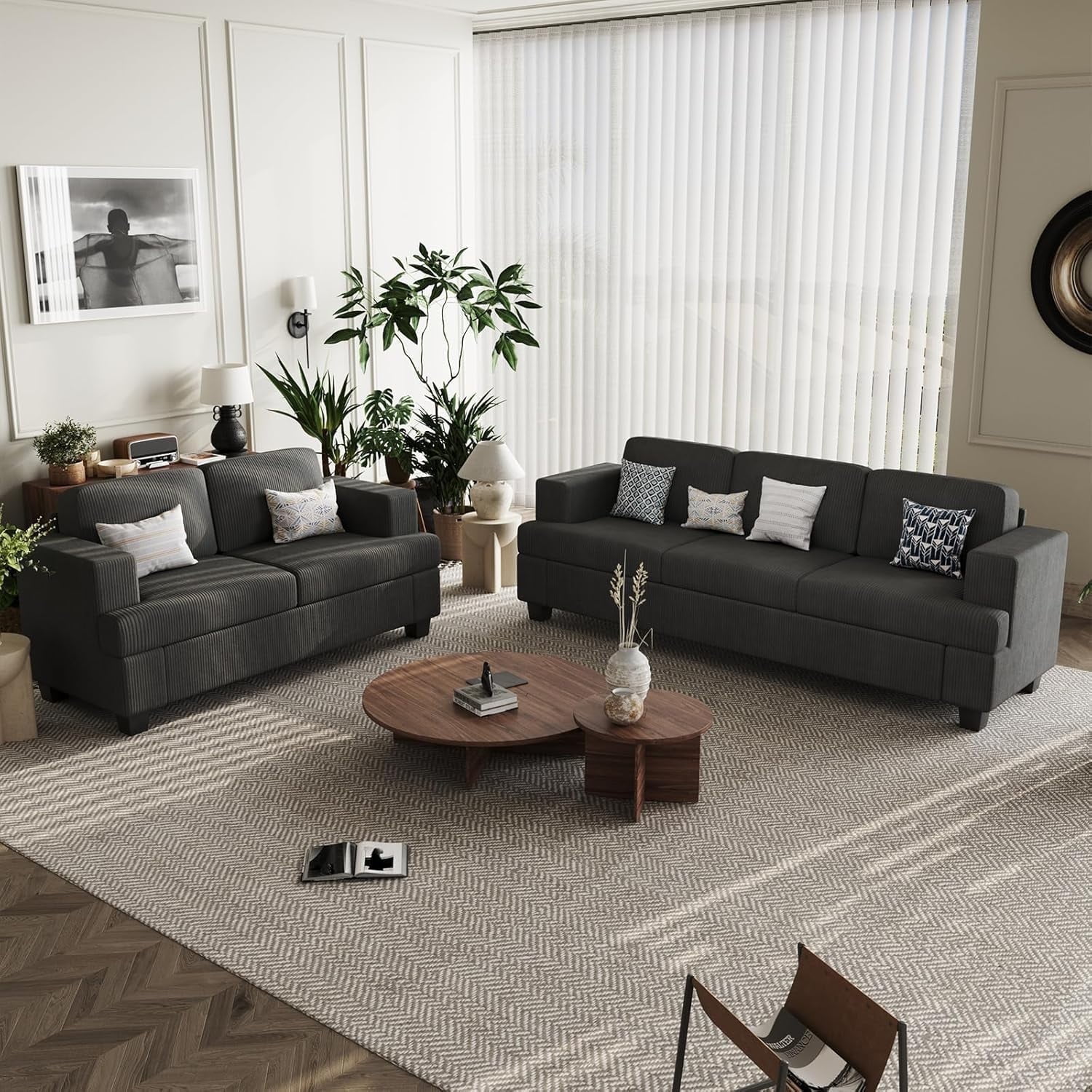YOUDENOVA 2 Piece Set Comfy Sofa Couch, 3 Seater & Loveseat Sofa with ...