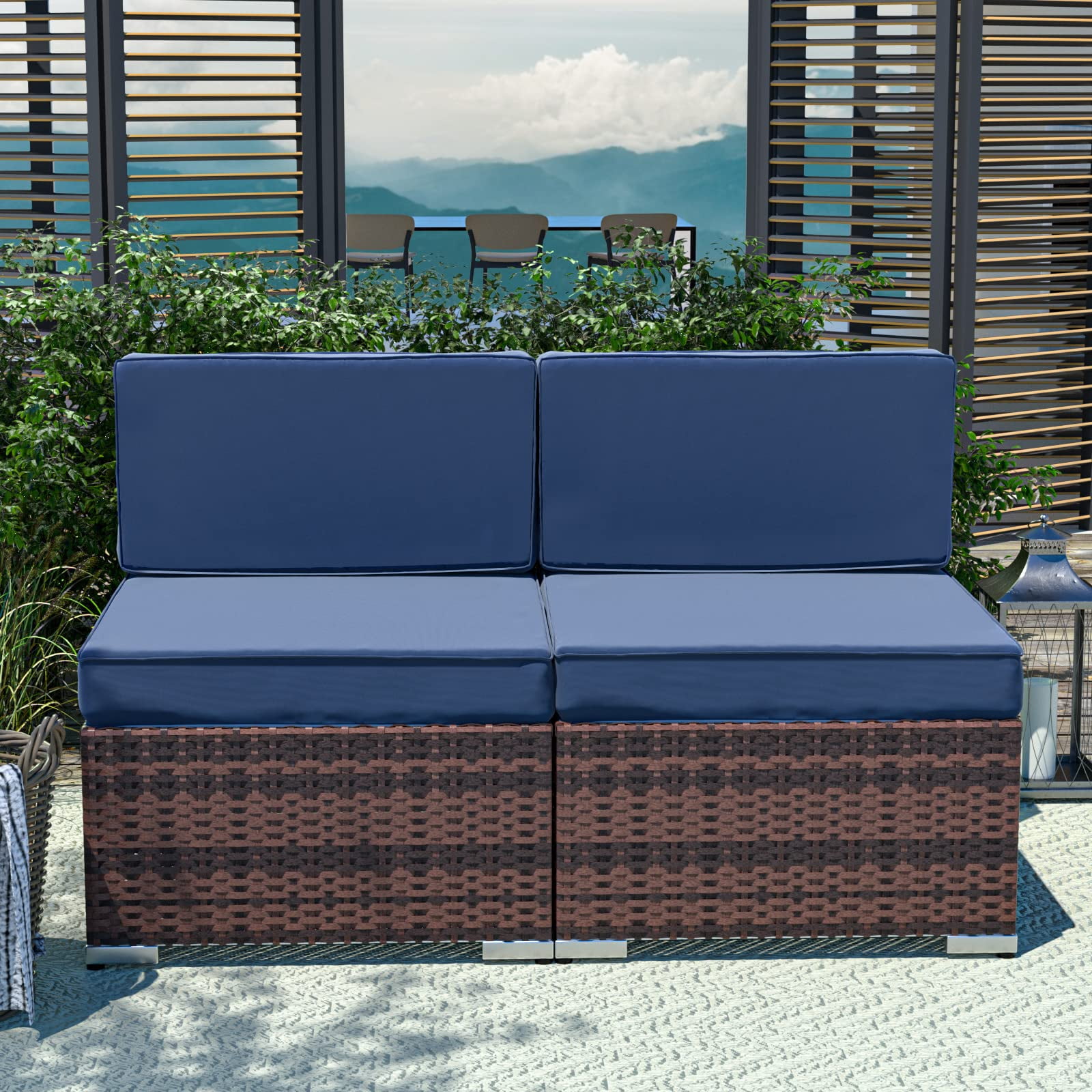 YOUDENOVA 2 Pieces Outdoor Sectional Sofa, PE Rattan Patio Furniture ...