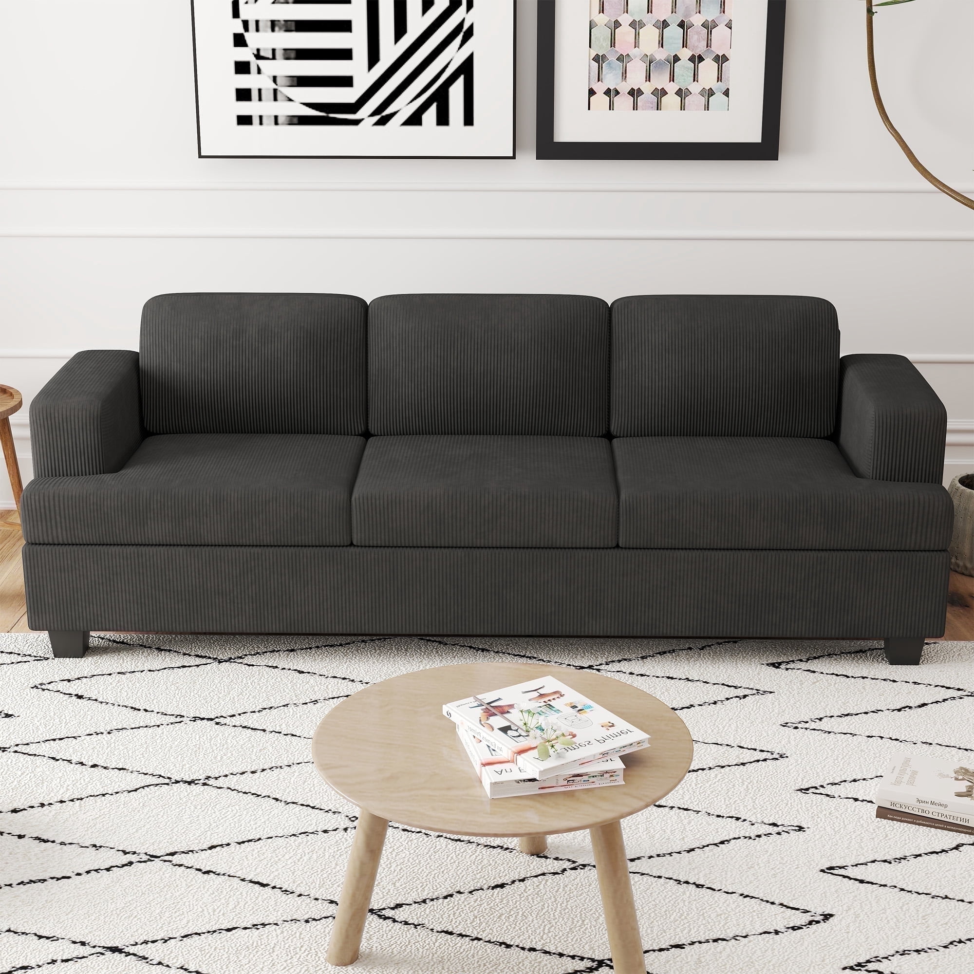 YOUDENOVA Comfy 3-Seater Soft Sherpa Sofa Couch, 89 Inch Aesthetic ...