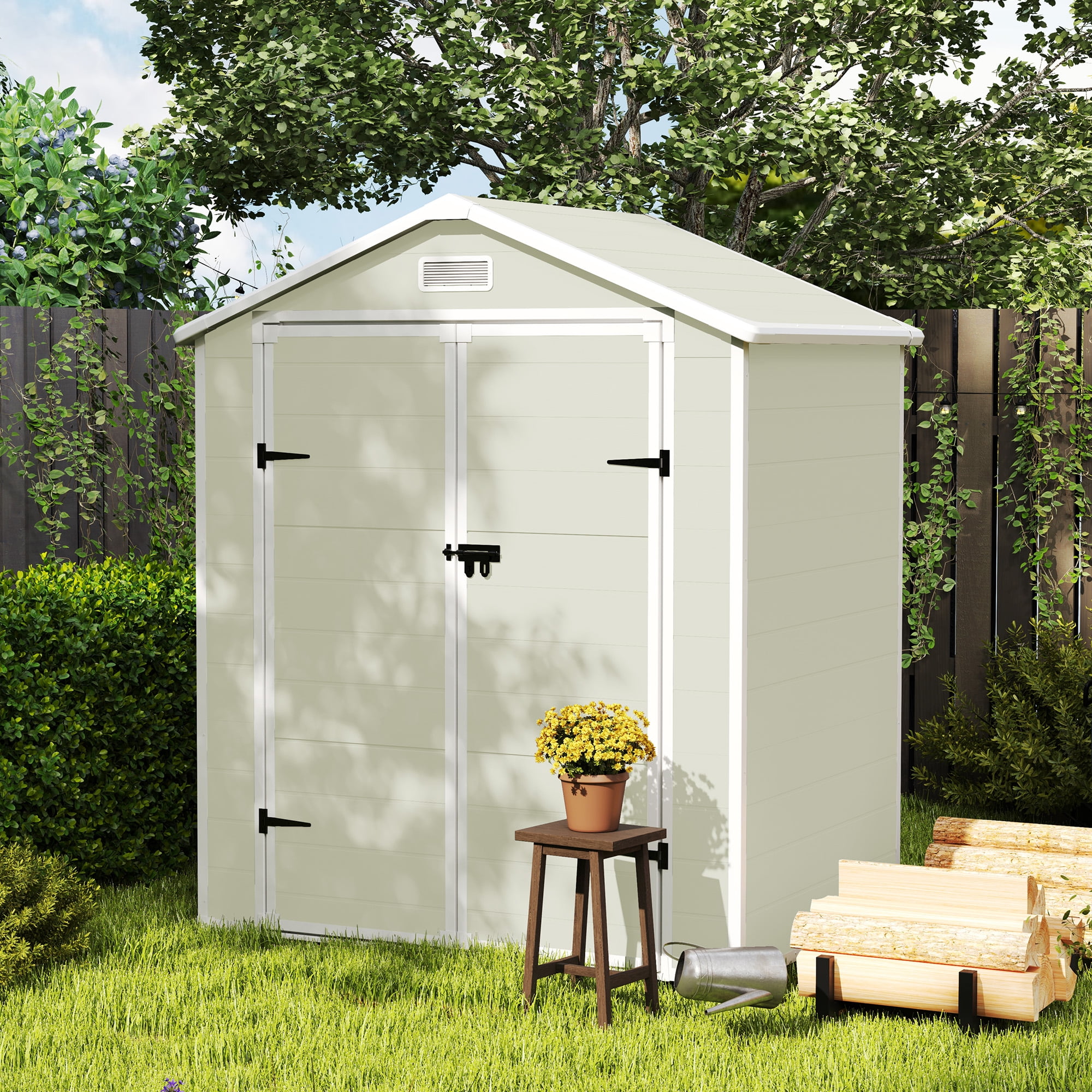 YOUDENOVA Outdoor Resin Storage Shed 6x4.5 FT, Lockable Plastic Garden ...