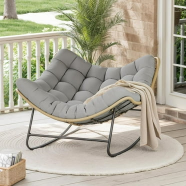 LUCKHAO Outdoor Patio Rattan Rocking Chairs, Oversized Papasan Rock ...