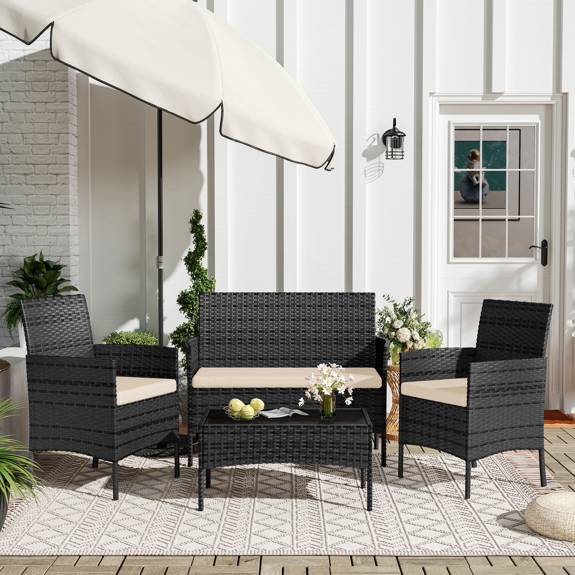 YOUDENOVA Patio Furniture Set 4 Pieces Porch Furniture Outdoor Modular ...