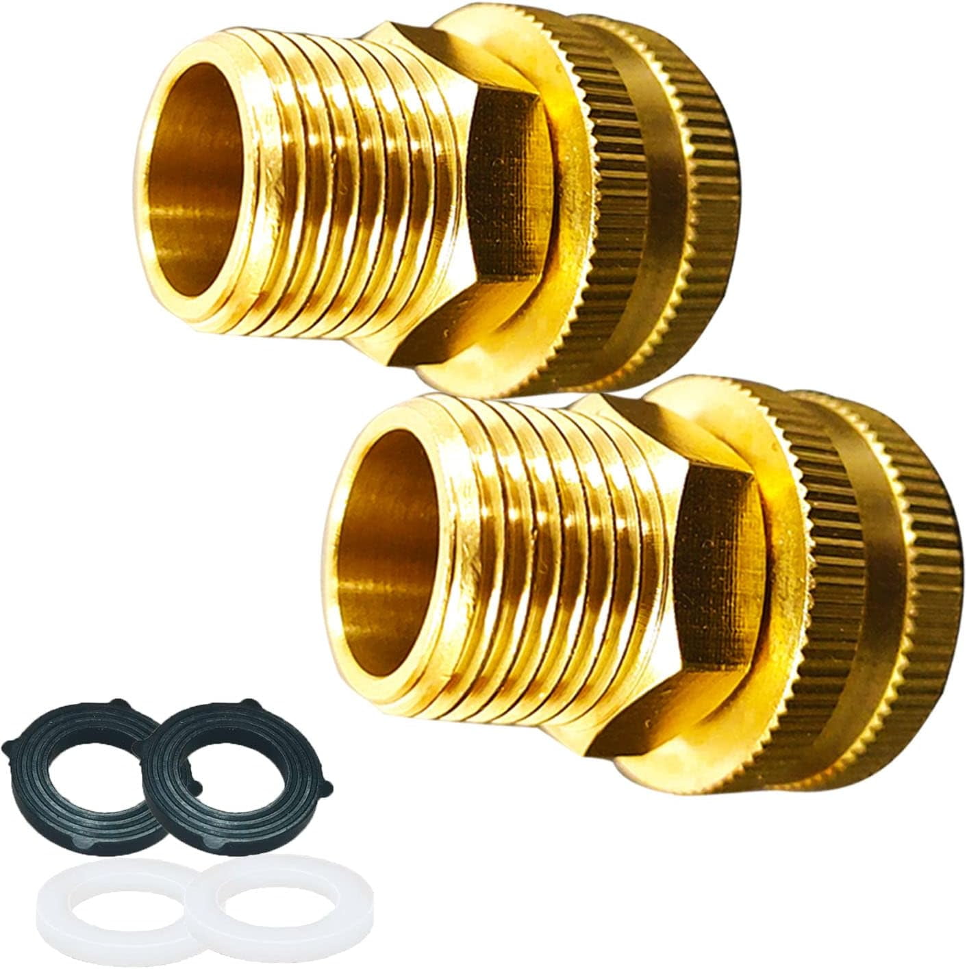 YOUHO Brass Garden Hose Threaded 1/2 NPT Male x 3/4 GHT Female Fitting Connect, 2 pcs ...