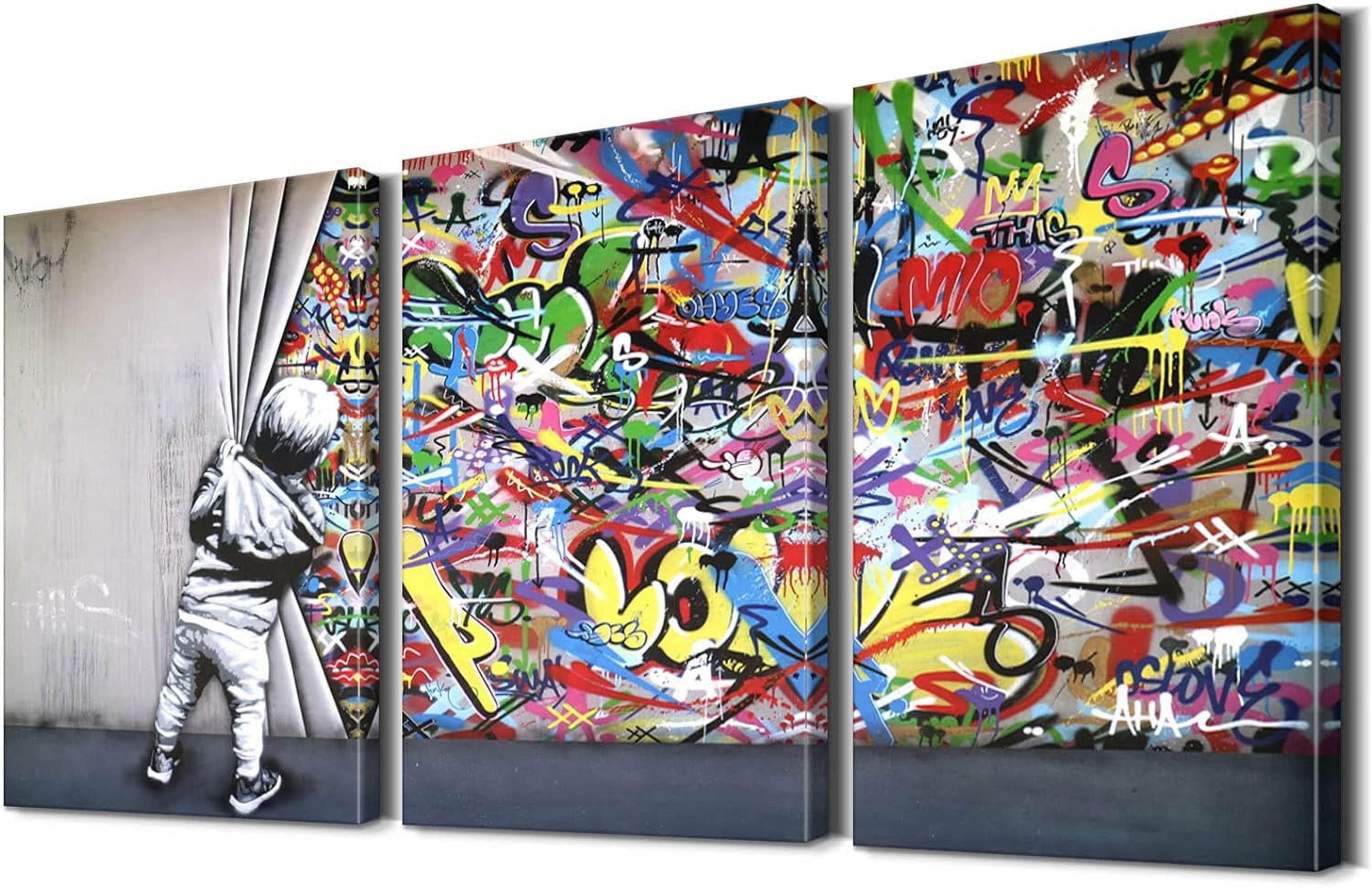 YOUHONG 3 Pieces Graffiti Wall Art Street Art Canvas Wall Art Graffiti ...