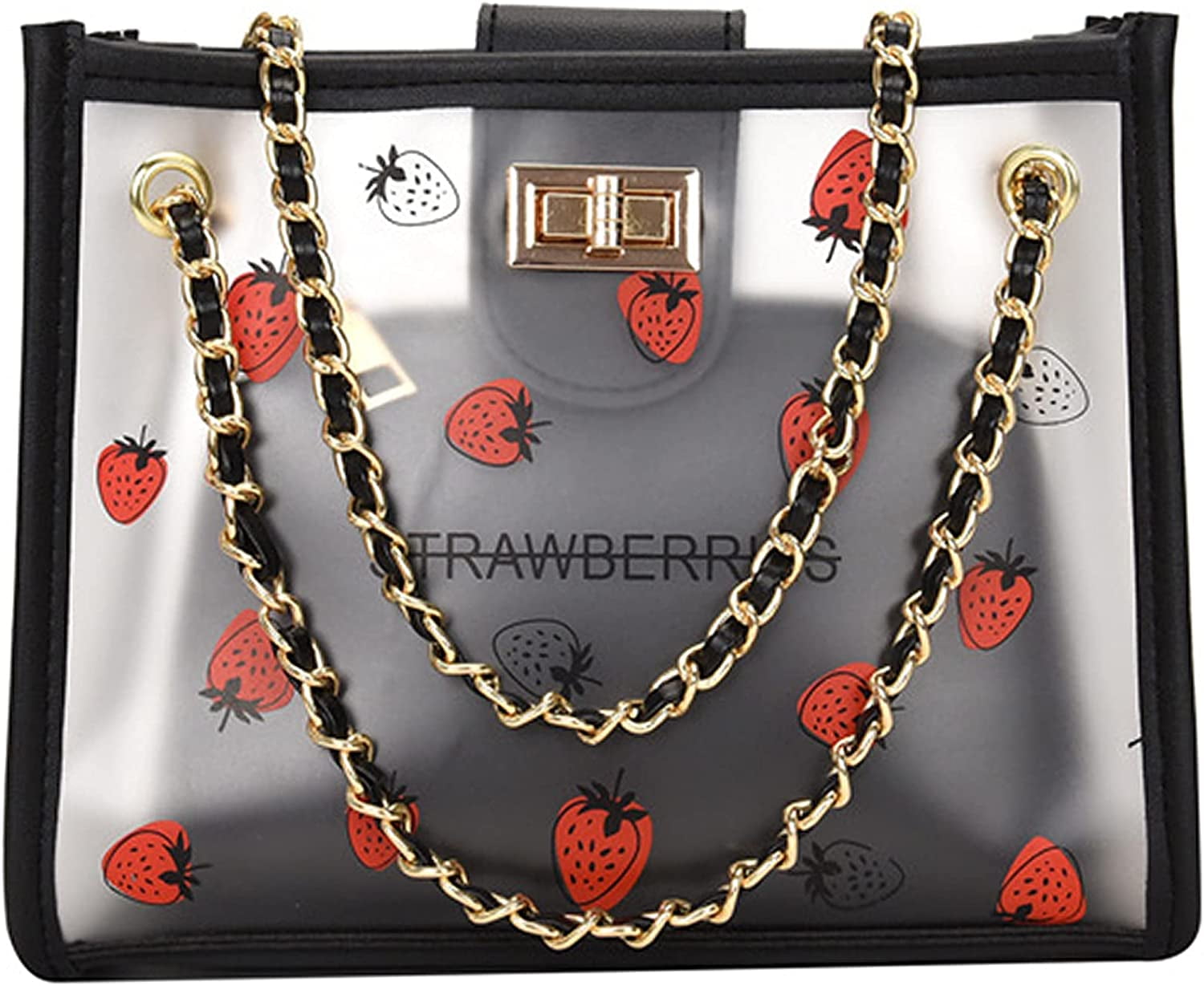 YOUI-GIFTS Handbags Set Clear PVC Shoulder Bag + Leather Bag strawberry ...