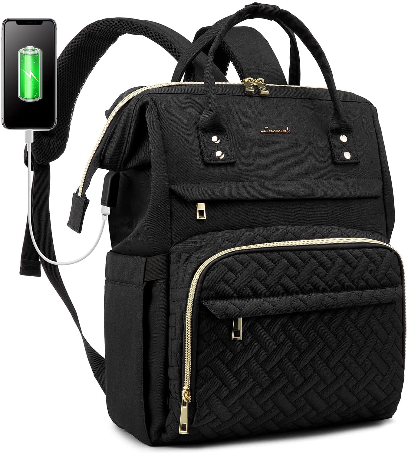 YOUI-GIFTS Laptop Backpack for Women, Quilted Fashion Business Computer ...
