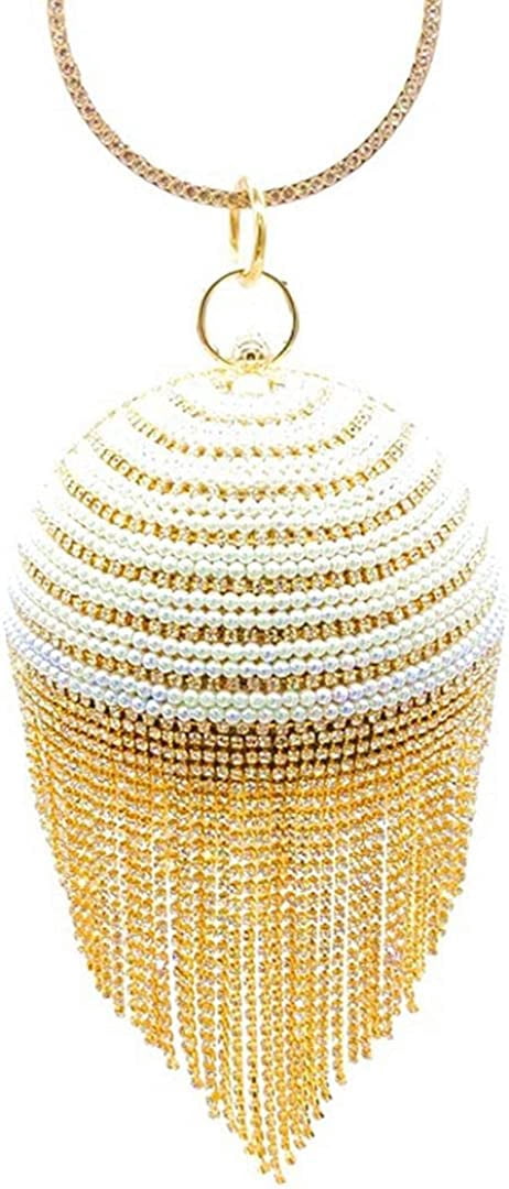 YOUI-GIFTS Round Ball Evening Clutch Purse Crystal Tassel Pearl Handbag ...