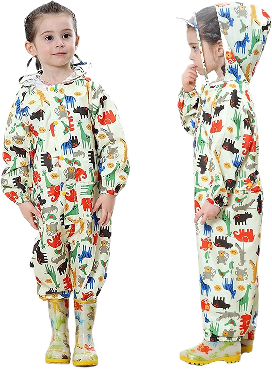 YOUI-GIFTS Toddler Rain Suit with Hood Waterproof Coverall Kids Baby One Piece Rainsuit Outdoors ...