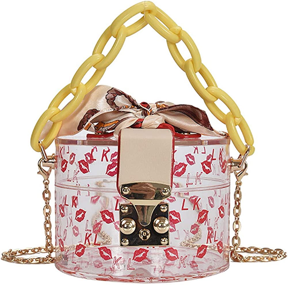 YOUI-GIFTS Transparent PVC Bucket Bag Bowknot Top-handle Purse Creative ...