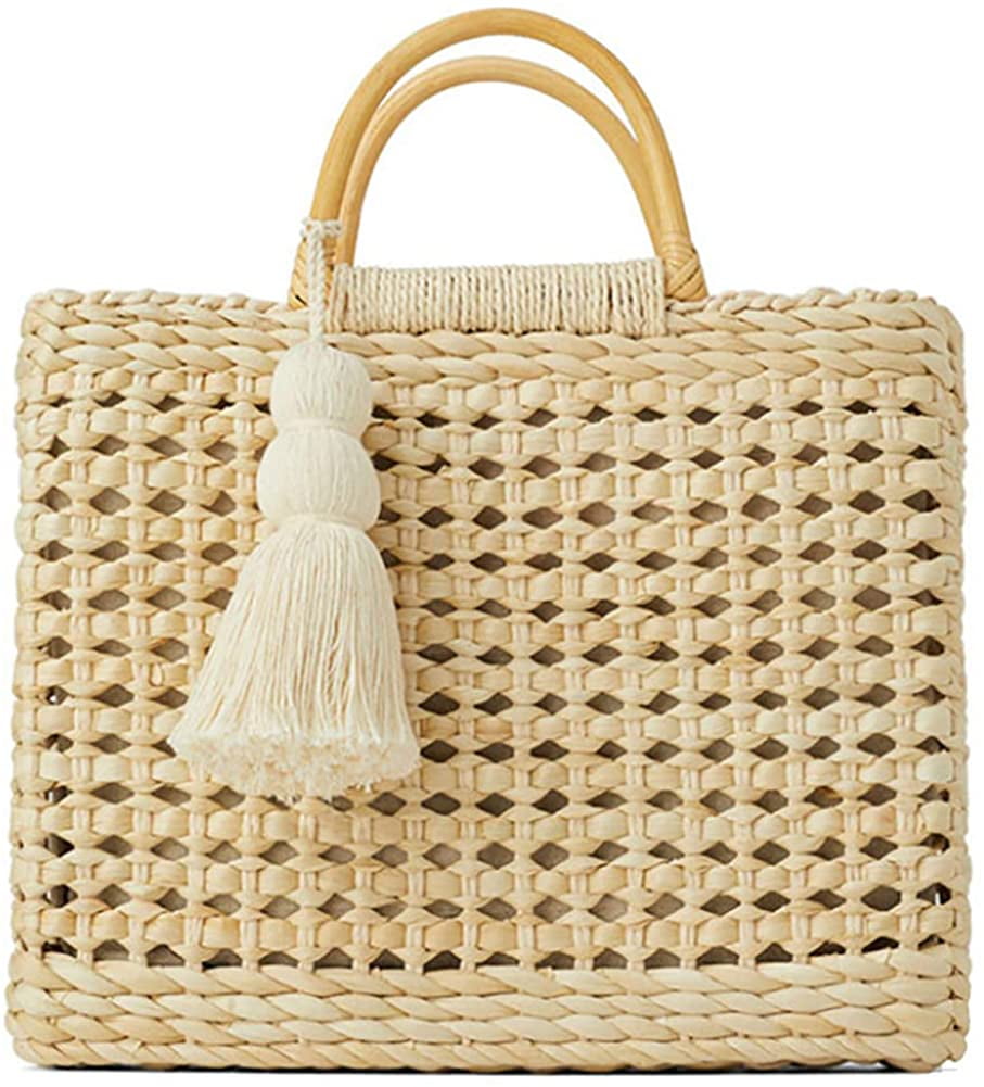 YOUI-GIFTS Women's Bucket Drawstring Handbag Straw Shoulder Bag Straw ...
