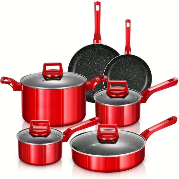 YOUKADA | 10-Piece Aluminum Nonstick Cookware Sets, Nonstick Pots And Pans Sets With Lids ...
