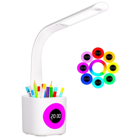 YOUKOYI LED Desk Lamp with Clock, Kids Desk Lamp, 10W Dimmable Study ...