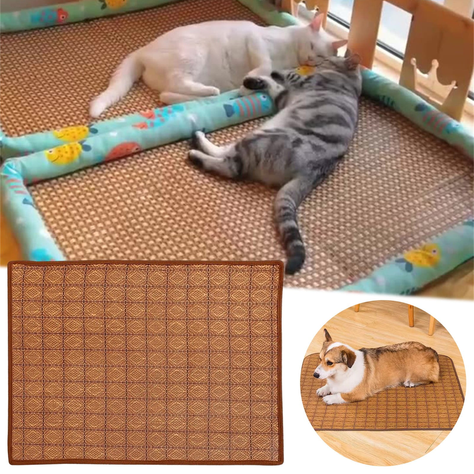 YOUMAI Dog Mat Self Cool Pad Seats Summer Rattan Woven Sleeping Rest ...