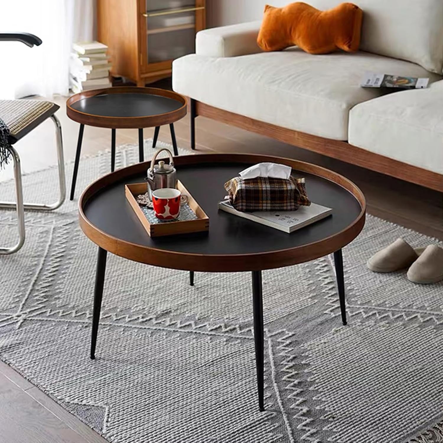 YOUNGERCAR Living Room Coffee Tables Set of 2, Nesting Round Coffee ...