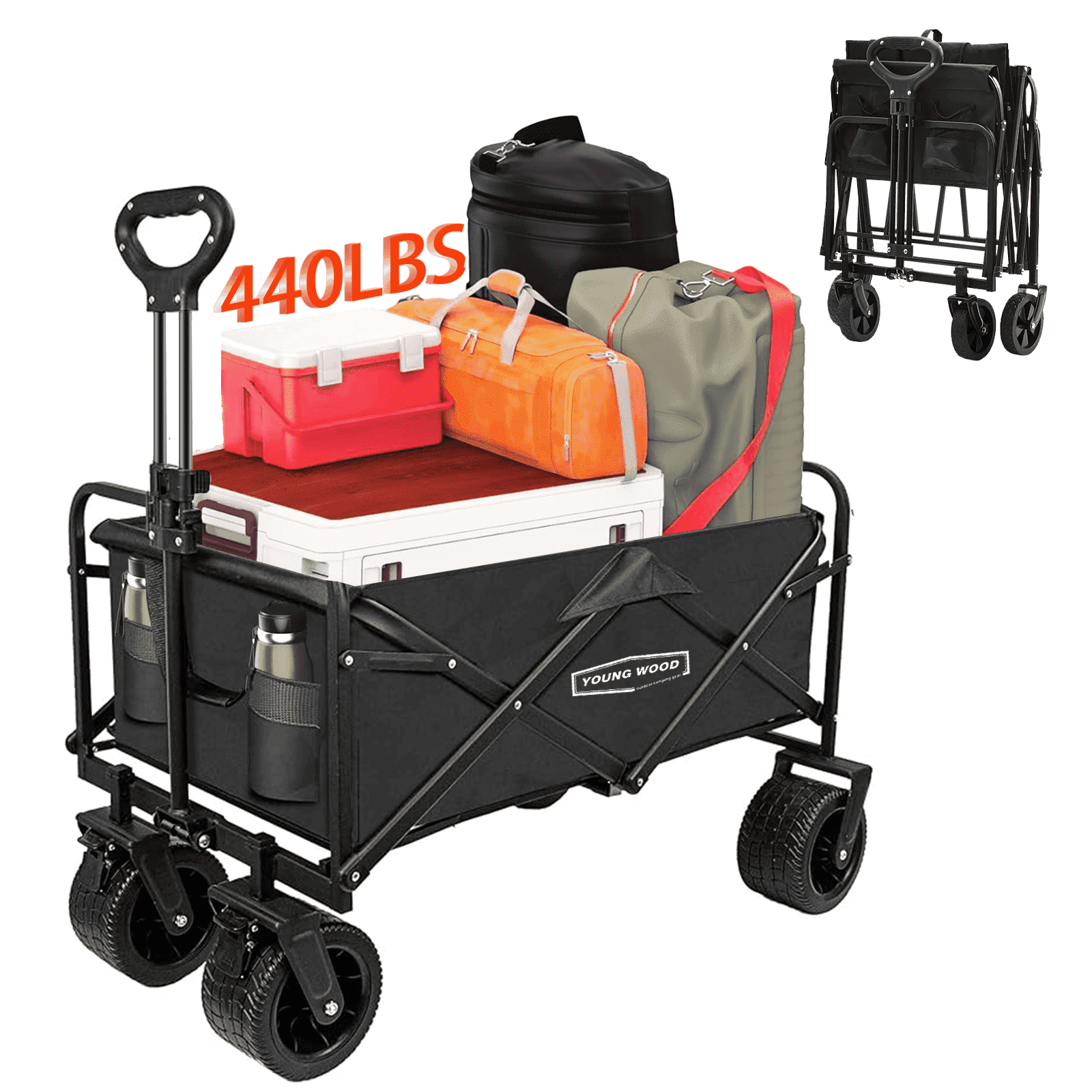 YOUNGWOOD Collapsible Wagon Outdoor Camping, Retractable Drawbar and ...