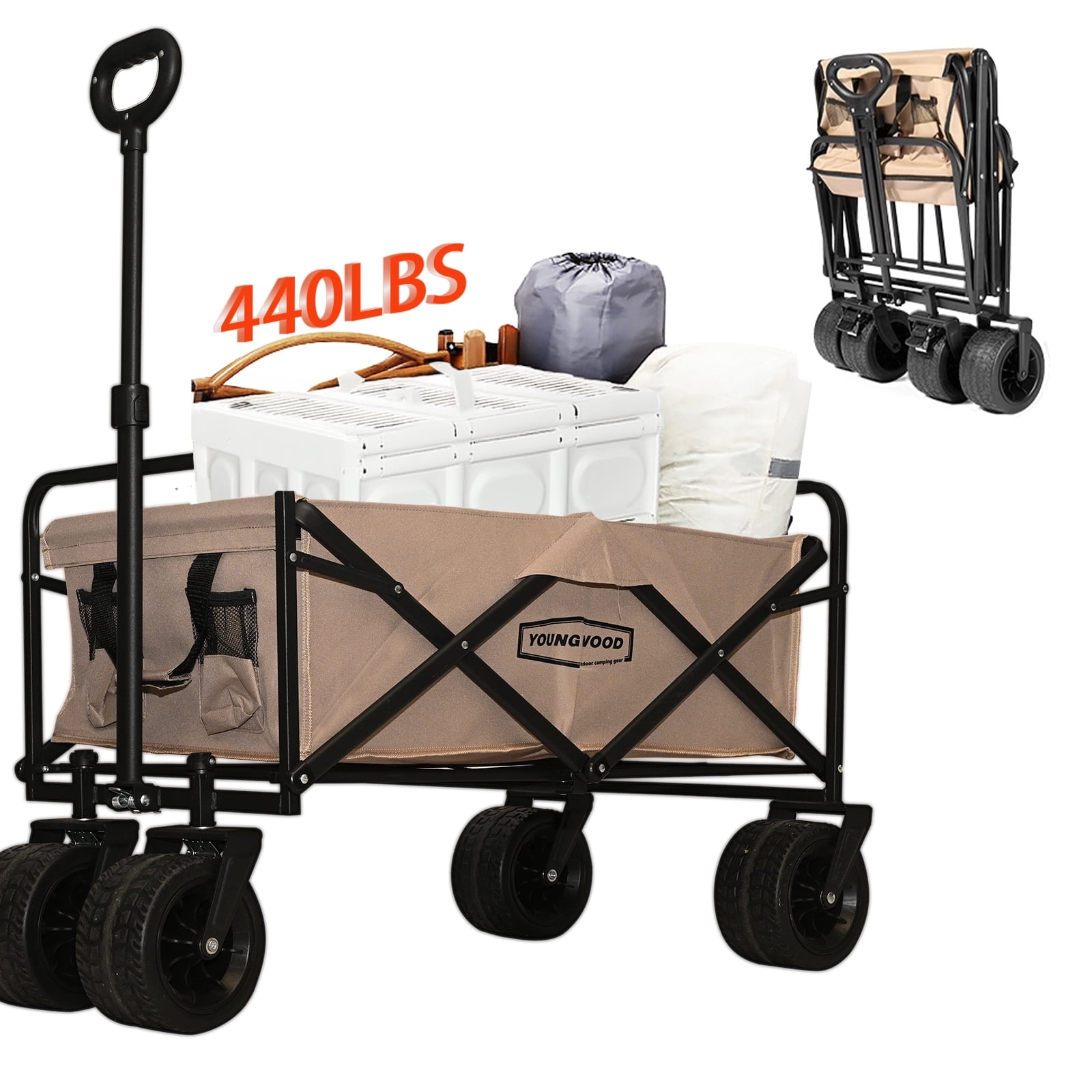 YOUNGWOOD Collapsible Wagon Outdoor Camping, Retractable Drawbar and ...