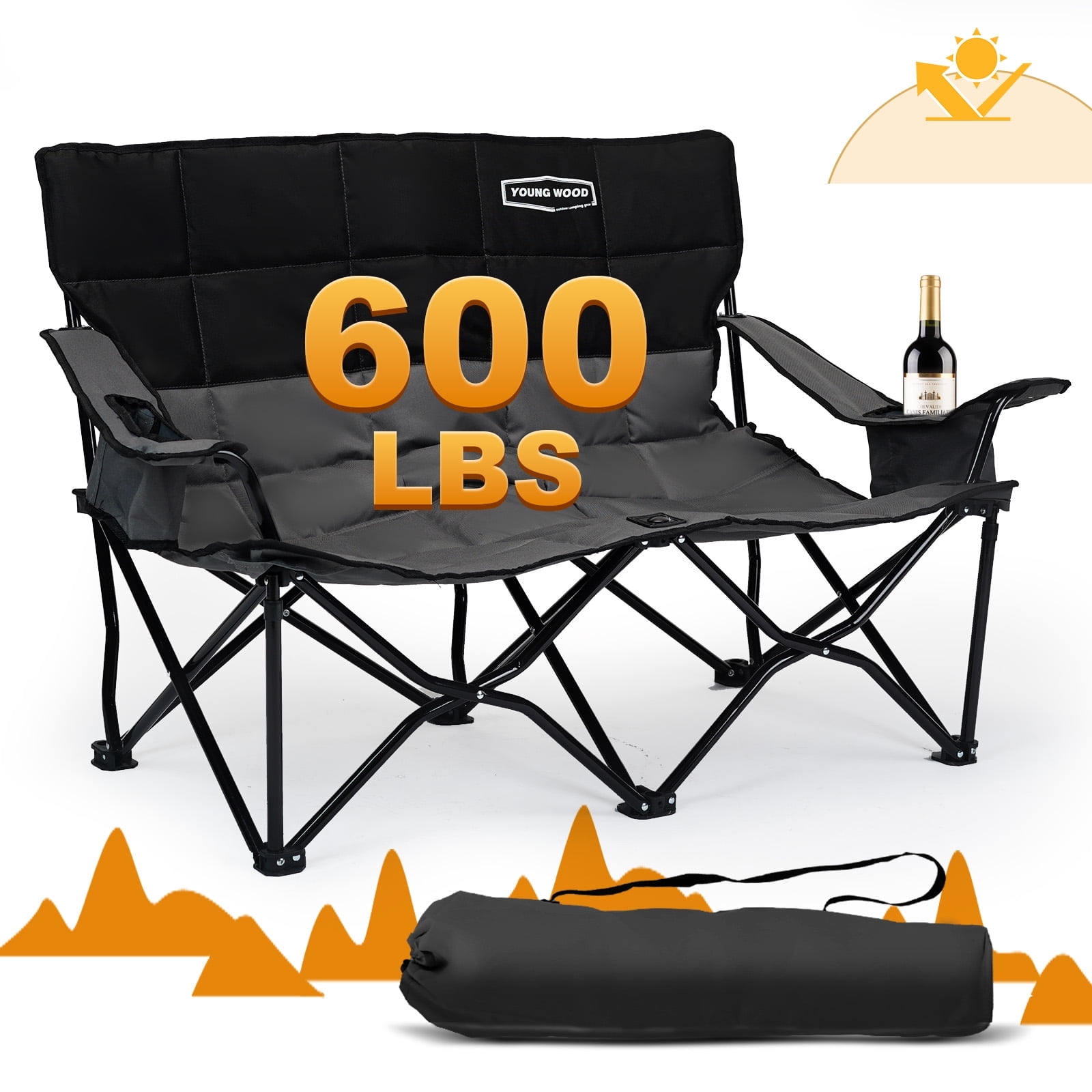 YOUNGWOOD Outdoor double chair, foldable and easy to store, indoor and ...