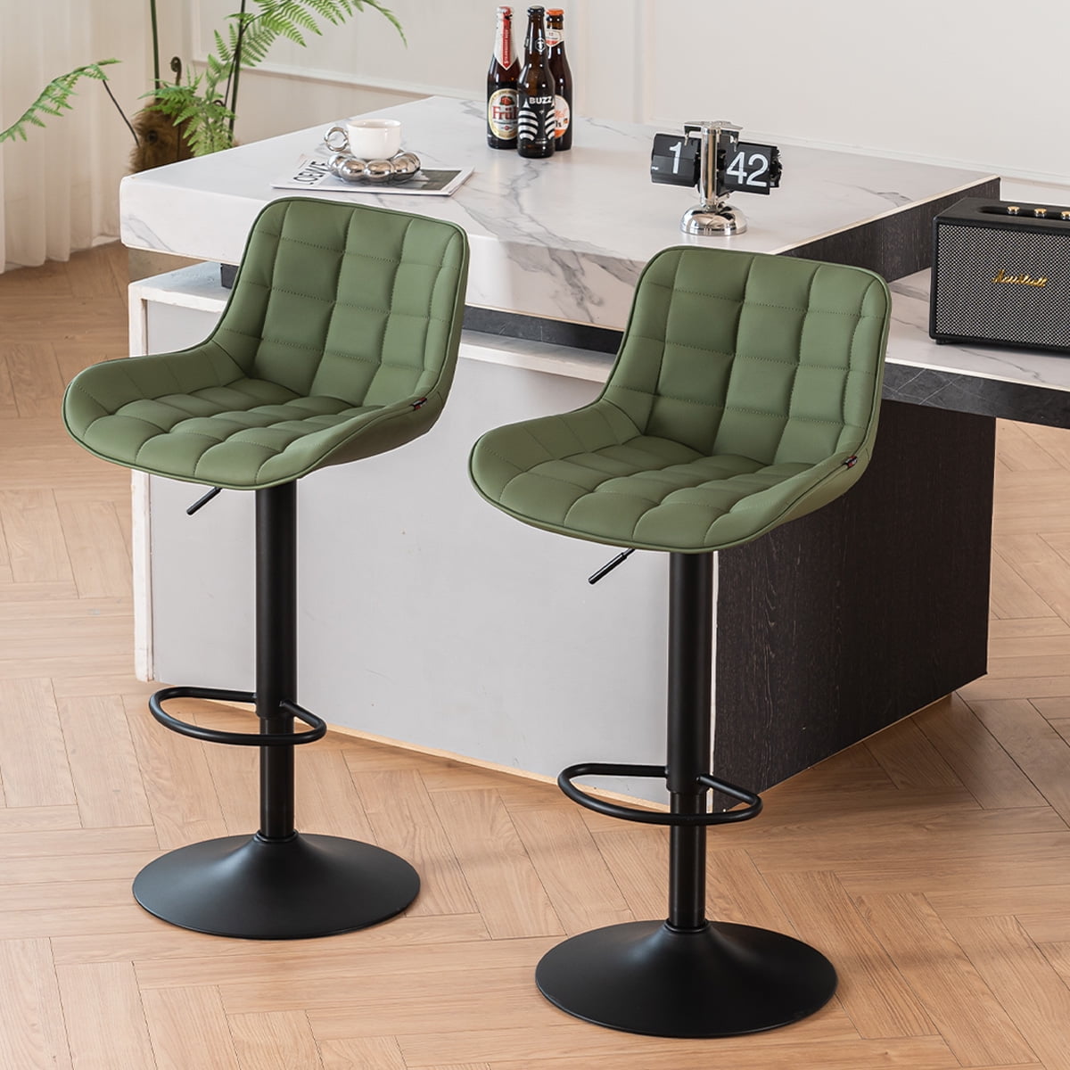 YOUNIKE Adjustable Bar Stools Set of 2 with Soft Cushion Swivel Counter ...