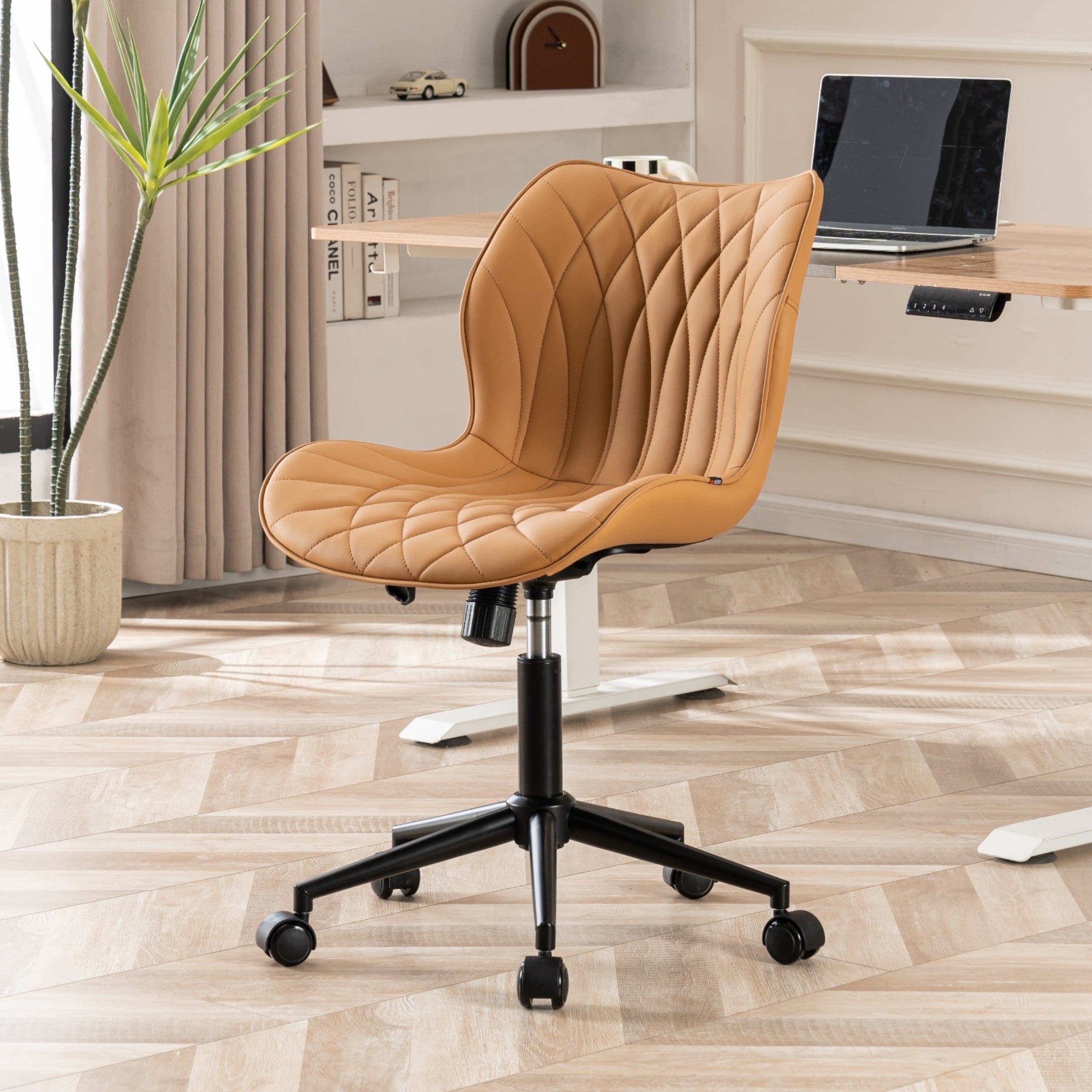 YOUNIKE Armless Office Chair, Faux Leather Desk Chair with Wheels ...