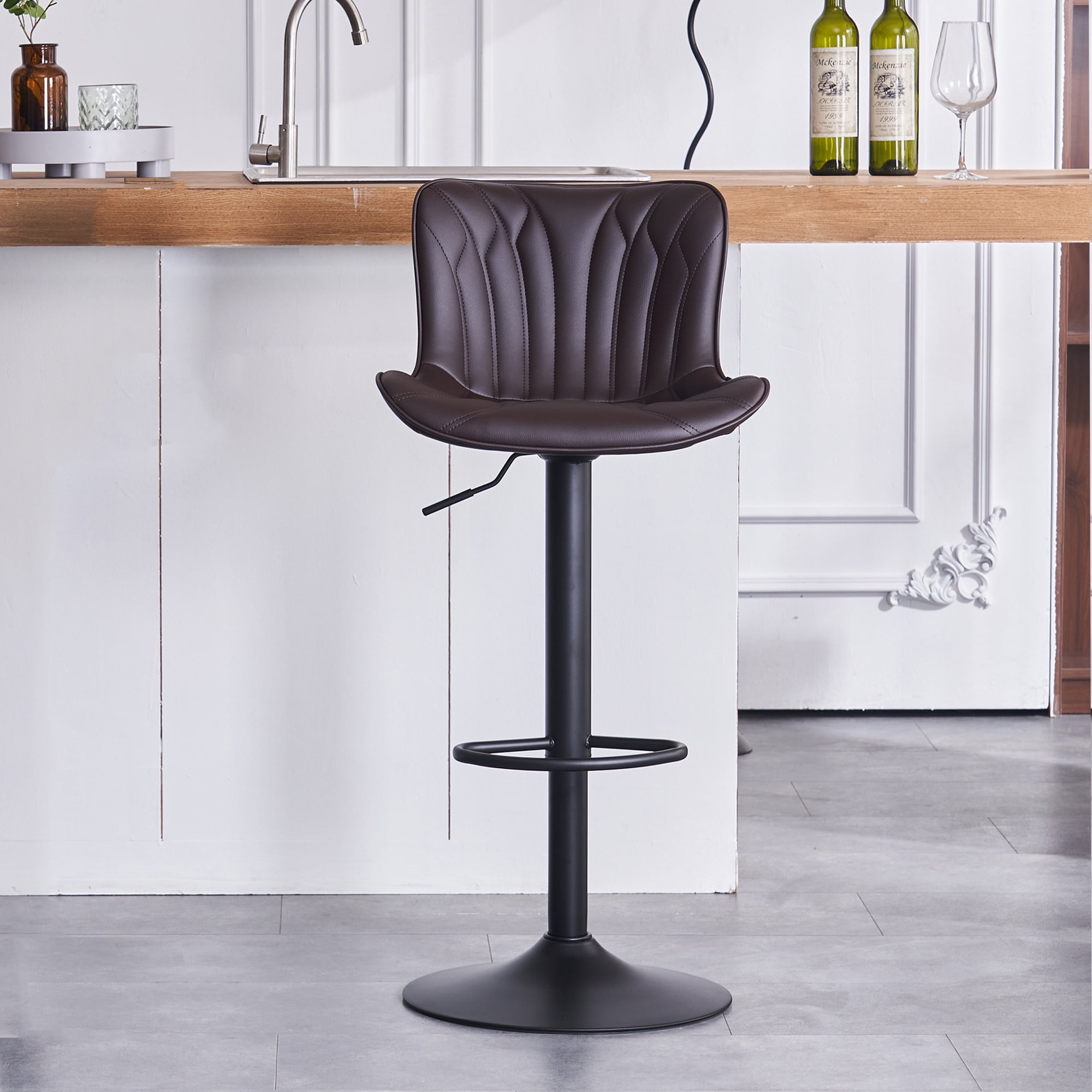 YOUNIKE Bar Stools 1 PCS Brown Soft Adjustable Swivel Counter Height ...