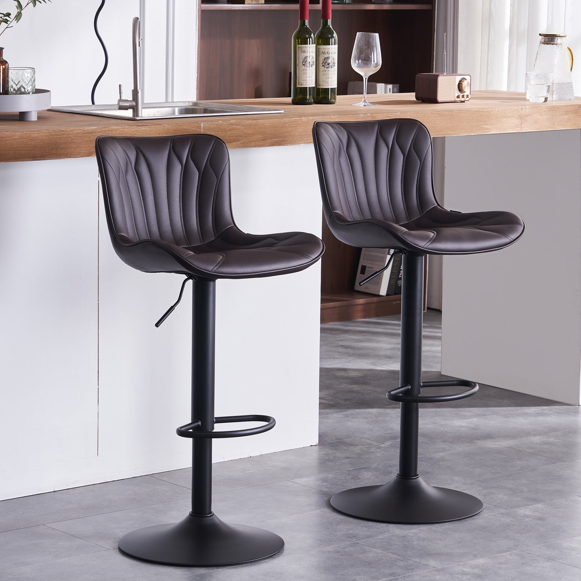YOUNIKE Adjustable Swivel Bar Stools Set of 2 with Backrest ...