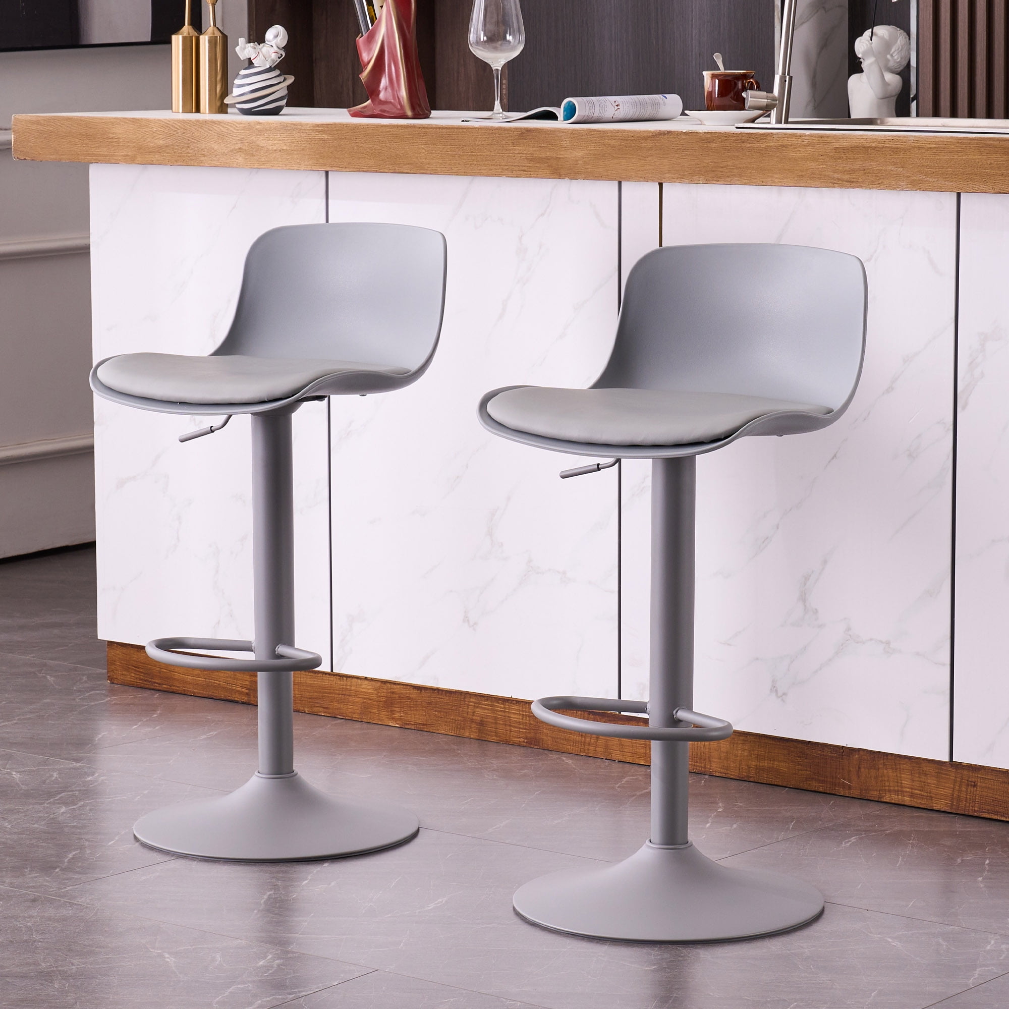 YOUNIKE Bar Stools Set of 2, PU Leather Bar Chairs, Swivel Sturdy Metal ...