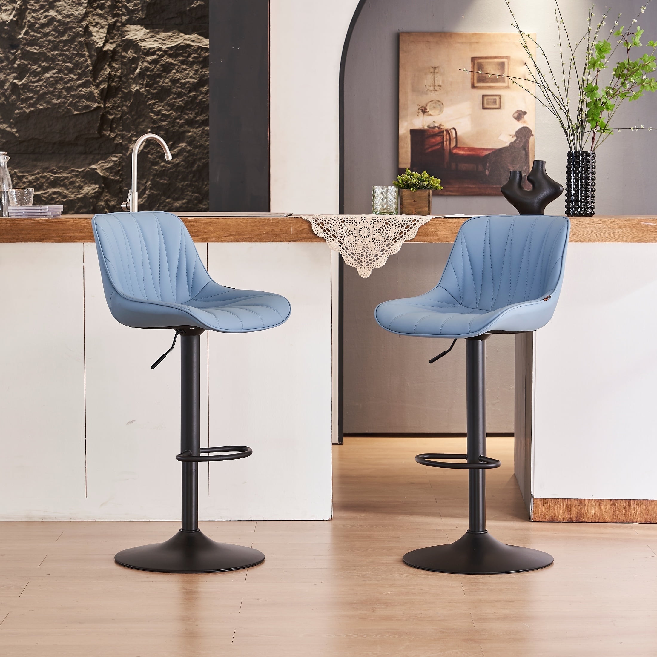 YOUNIKE Bar Stools Set of 2, Swivel Upholstered Barstools, Adjustable ...