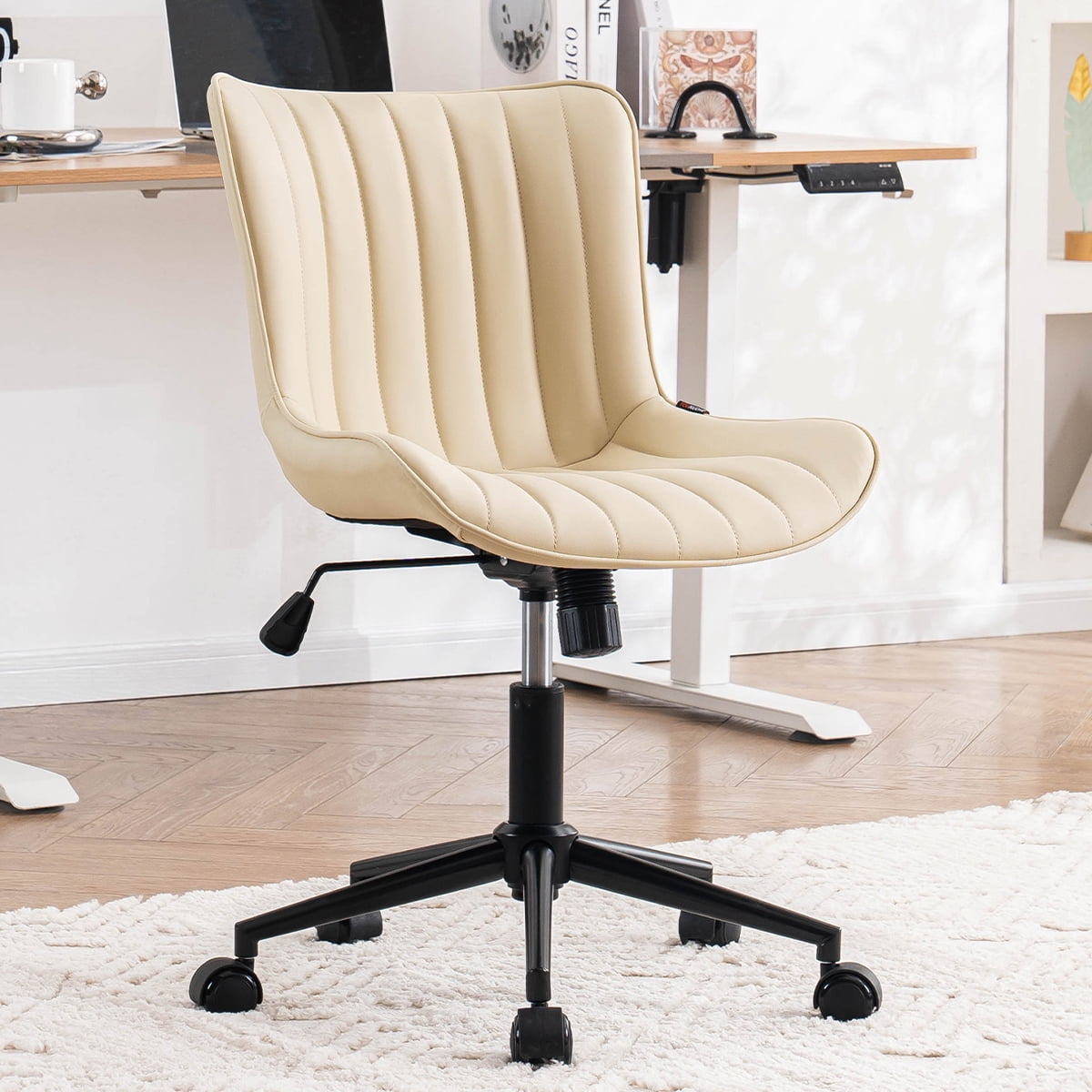 YOUNIKE Cute Armless Office Desk Chair Modern Upholstered Faux Leather ...