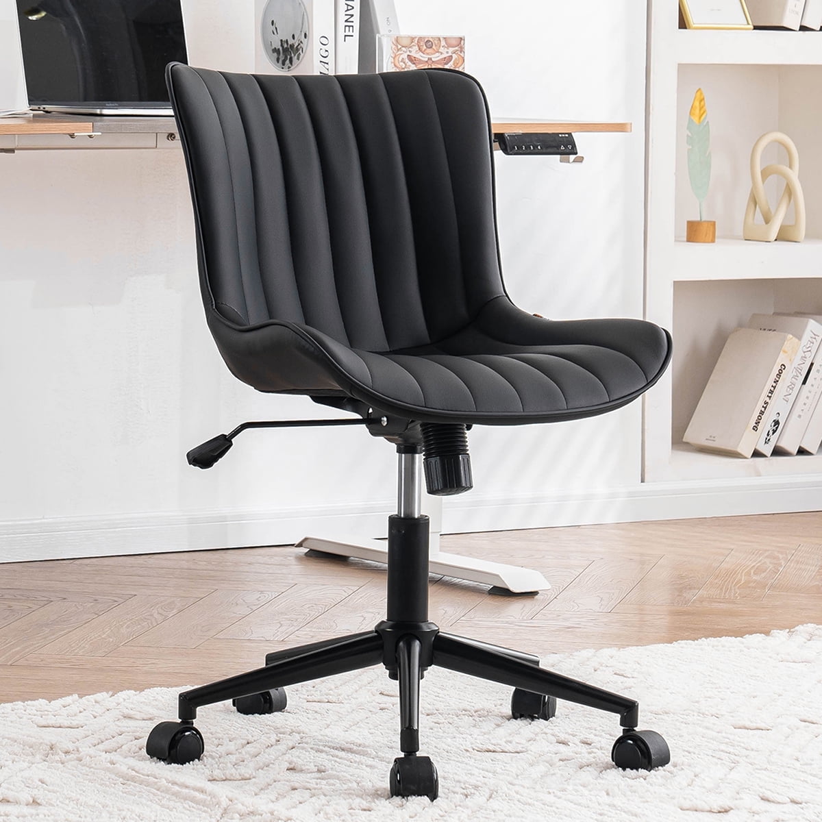 Boss Black Upholstered Deluxe Posture Armless Swivel Task Office Chair ...