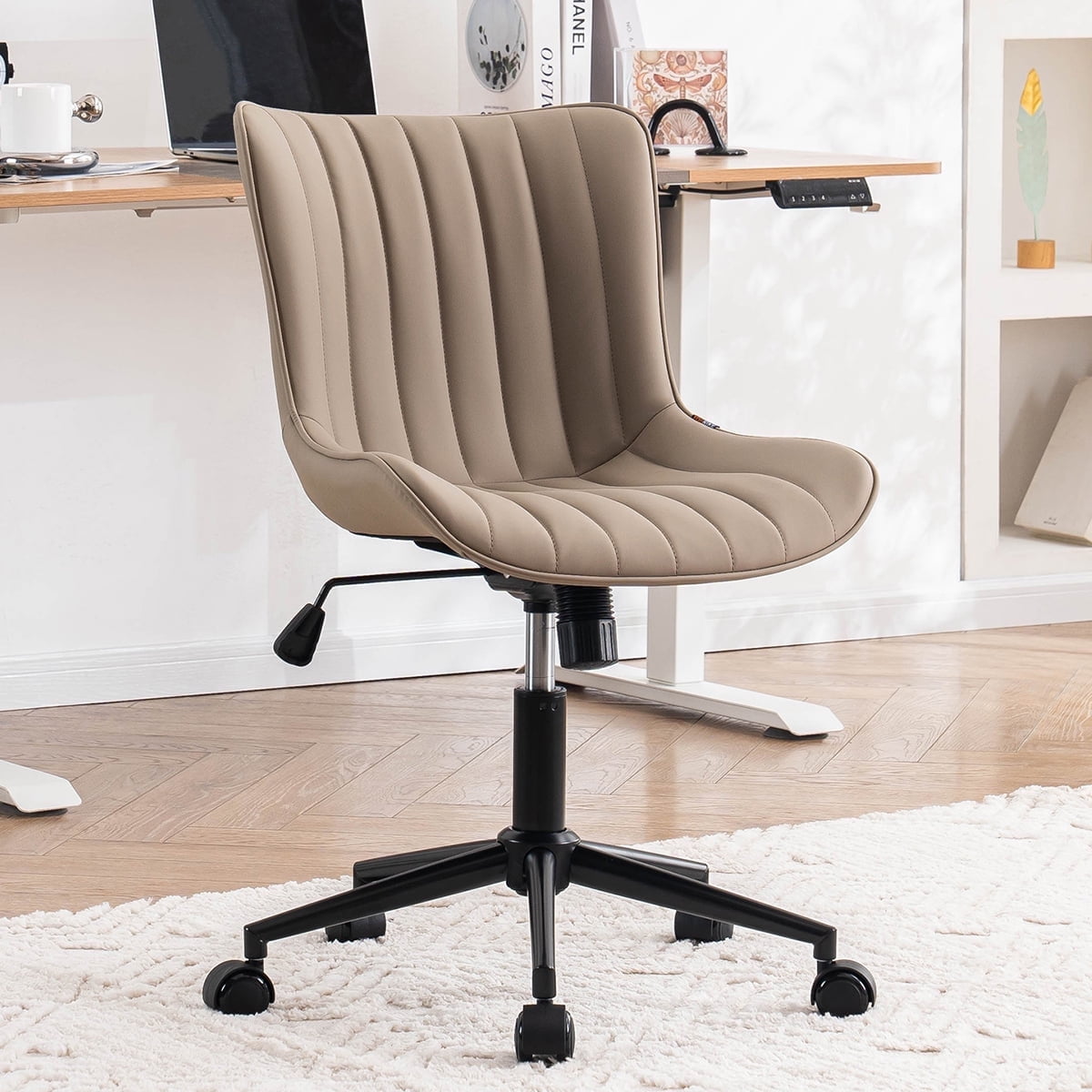 YOUNIKE Chic Faux Leather Swivel Task Chair, Armless & Adjustable ...