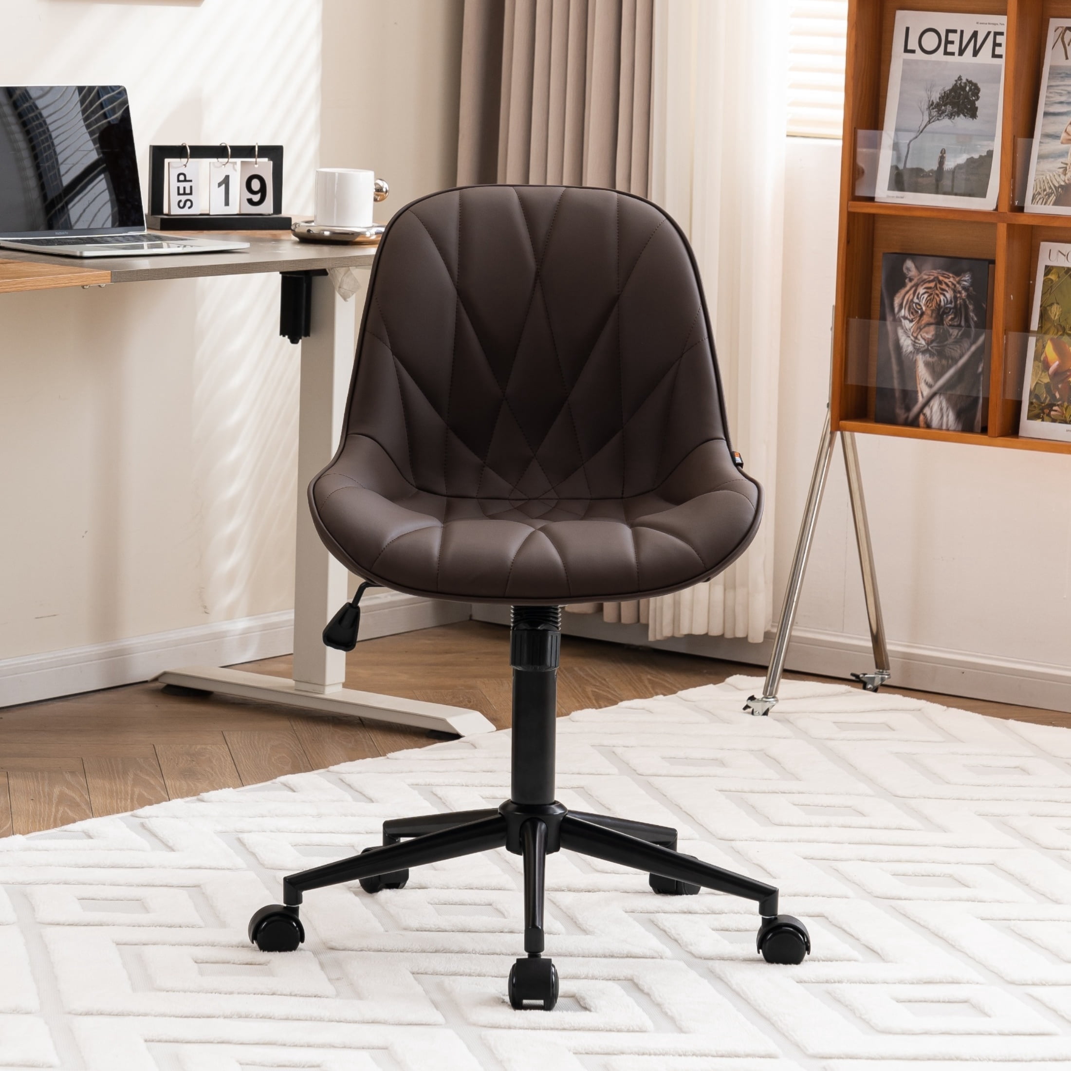 YOUNIKE Desk chair, Armless Swivel Office Chair, Faux Leather Task ...
