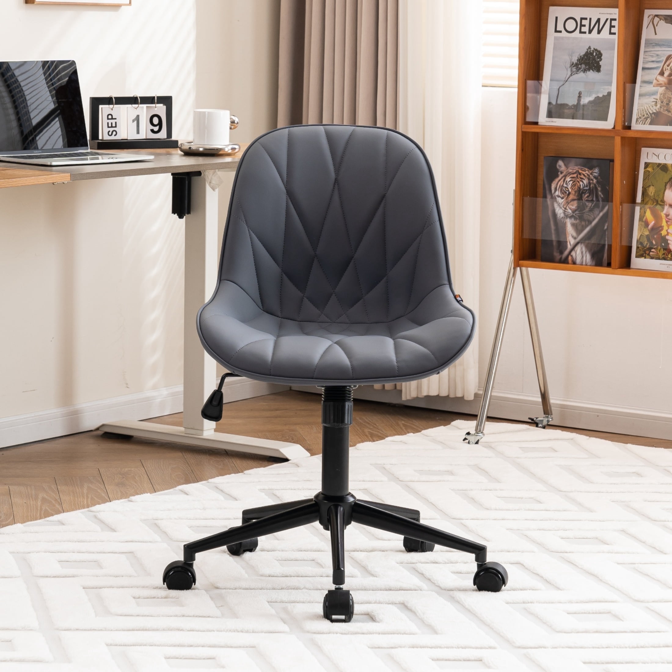 YOUNIKE Desk chair, Armless Swivel Office Chair, Faux Leather Task ...