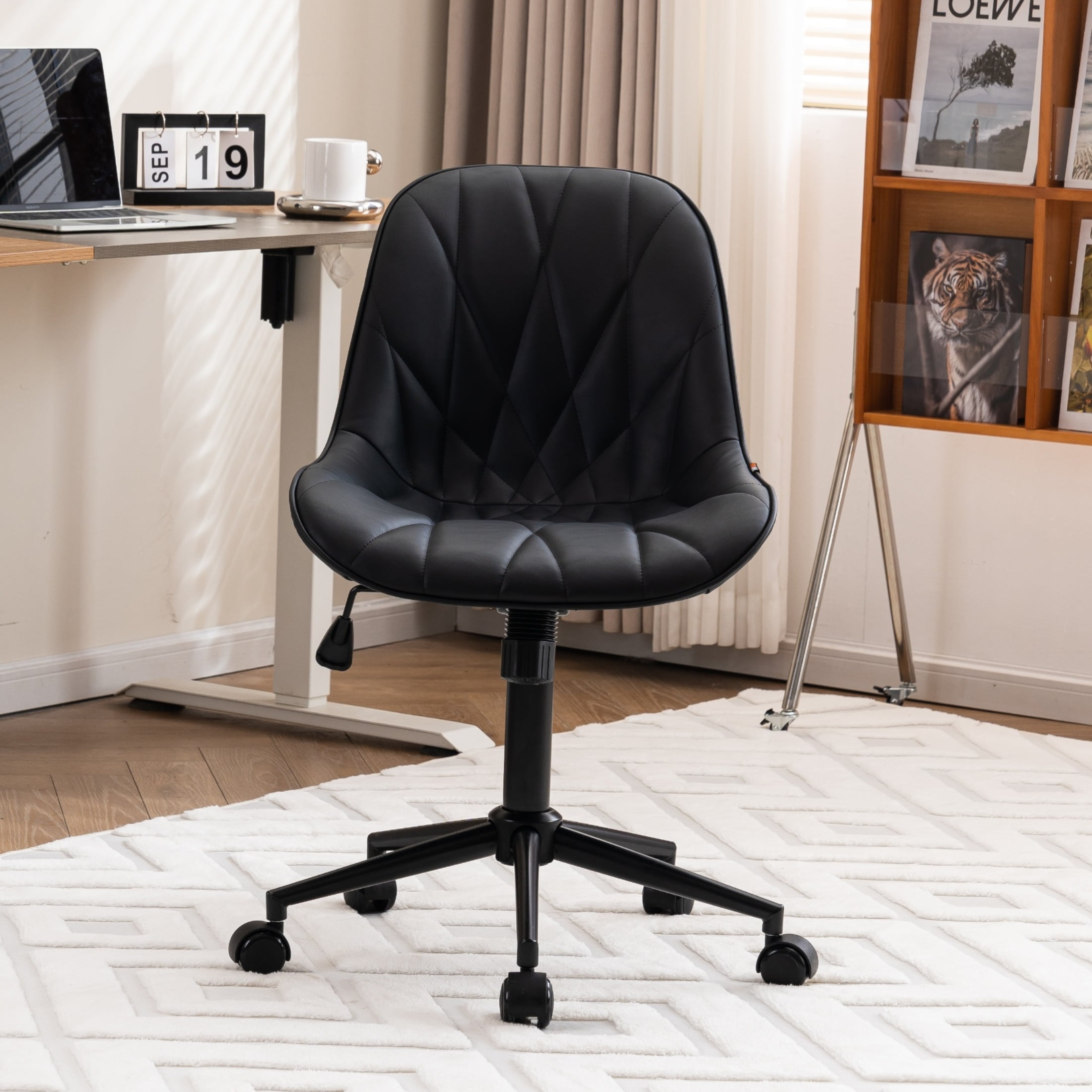 YOUNIKE Desk chair, Armless Swivel Office Chair, Faux Leather Task ...