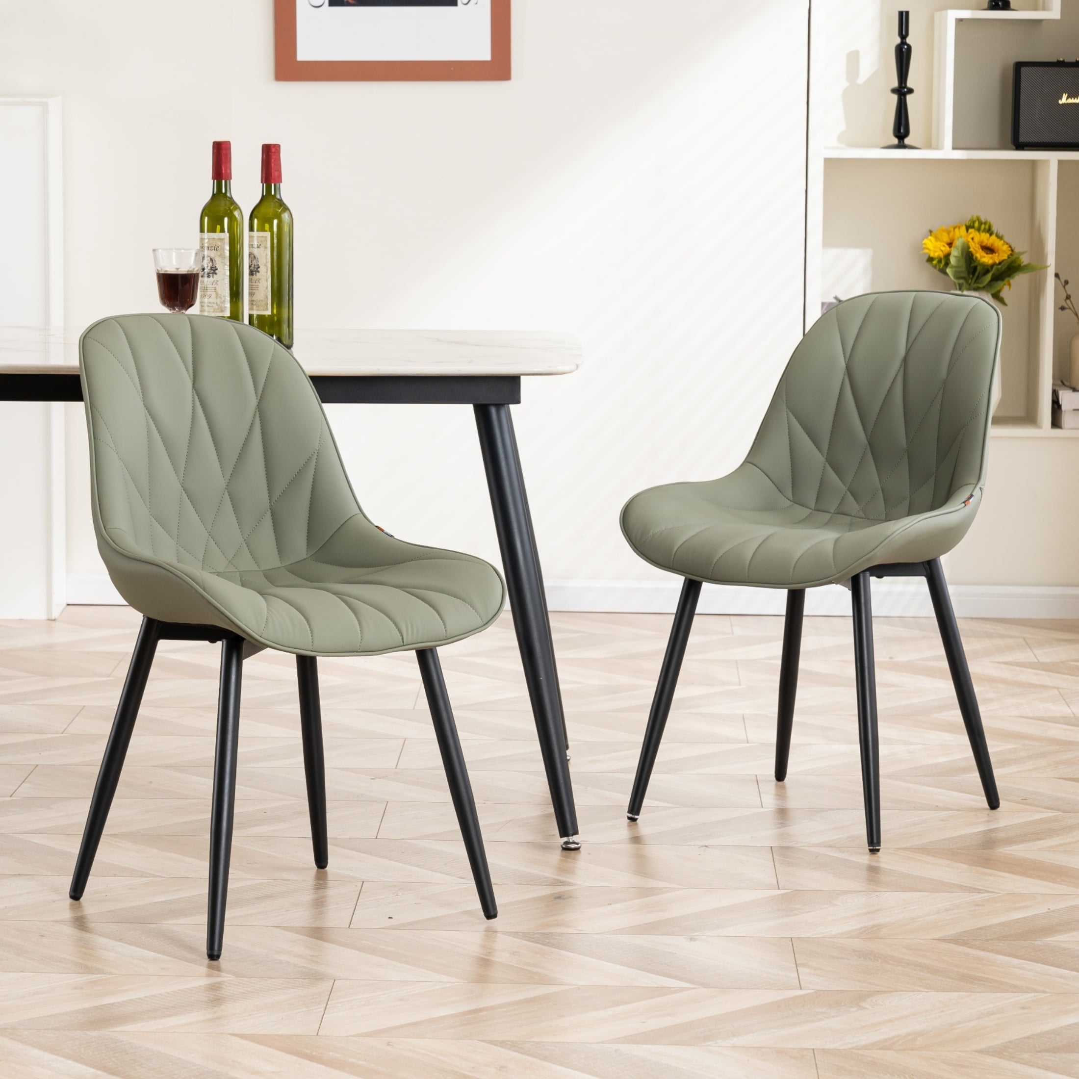 YOUNIKE Dining Chairs Set of 2, Faux Leather Upholstered Kitchen Chairs ...