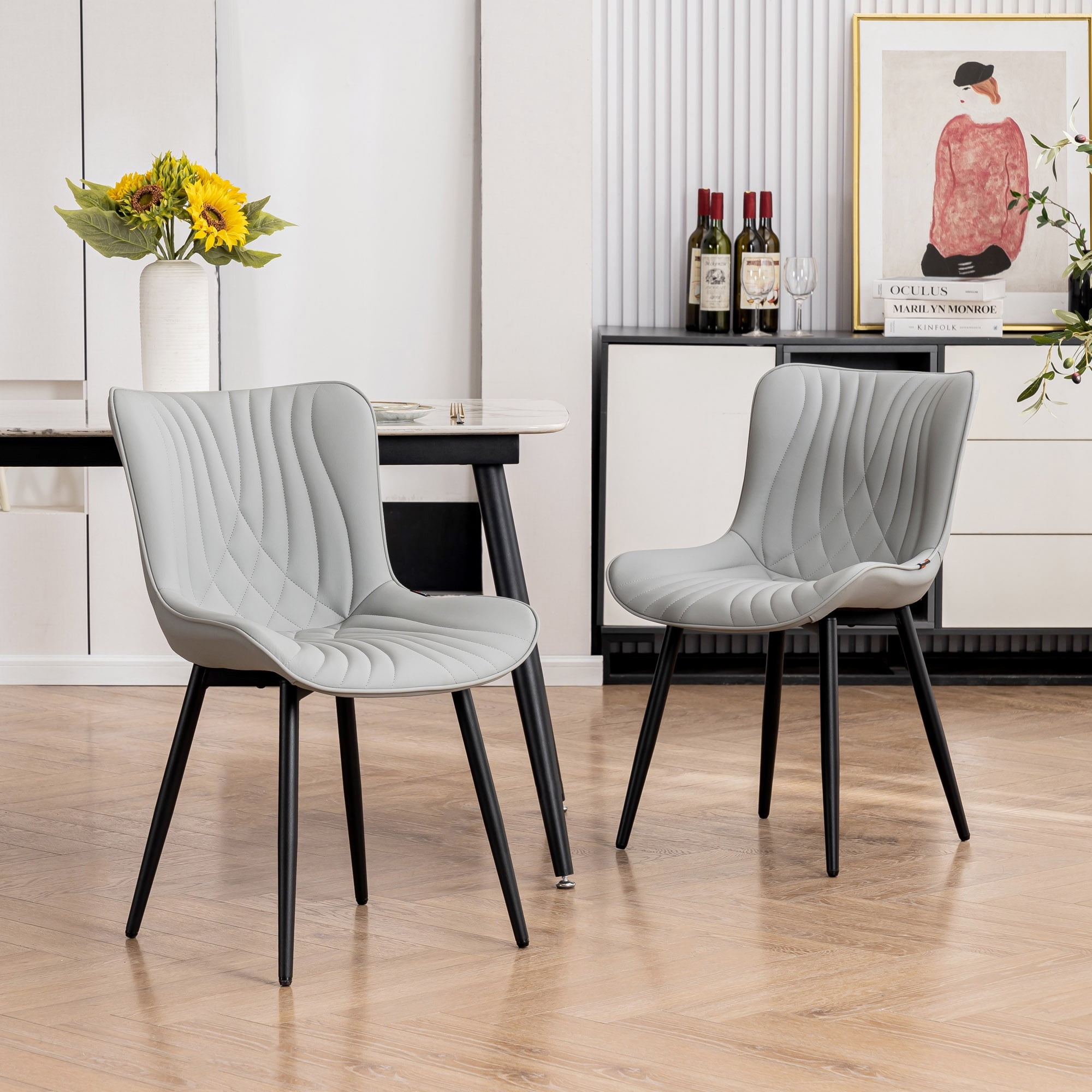 YOUNIKE Contemporary Dining Chairs Set of 2, Gray Upholstered Side ...