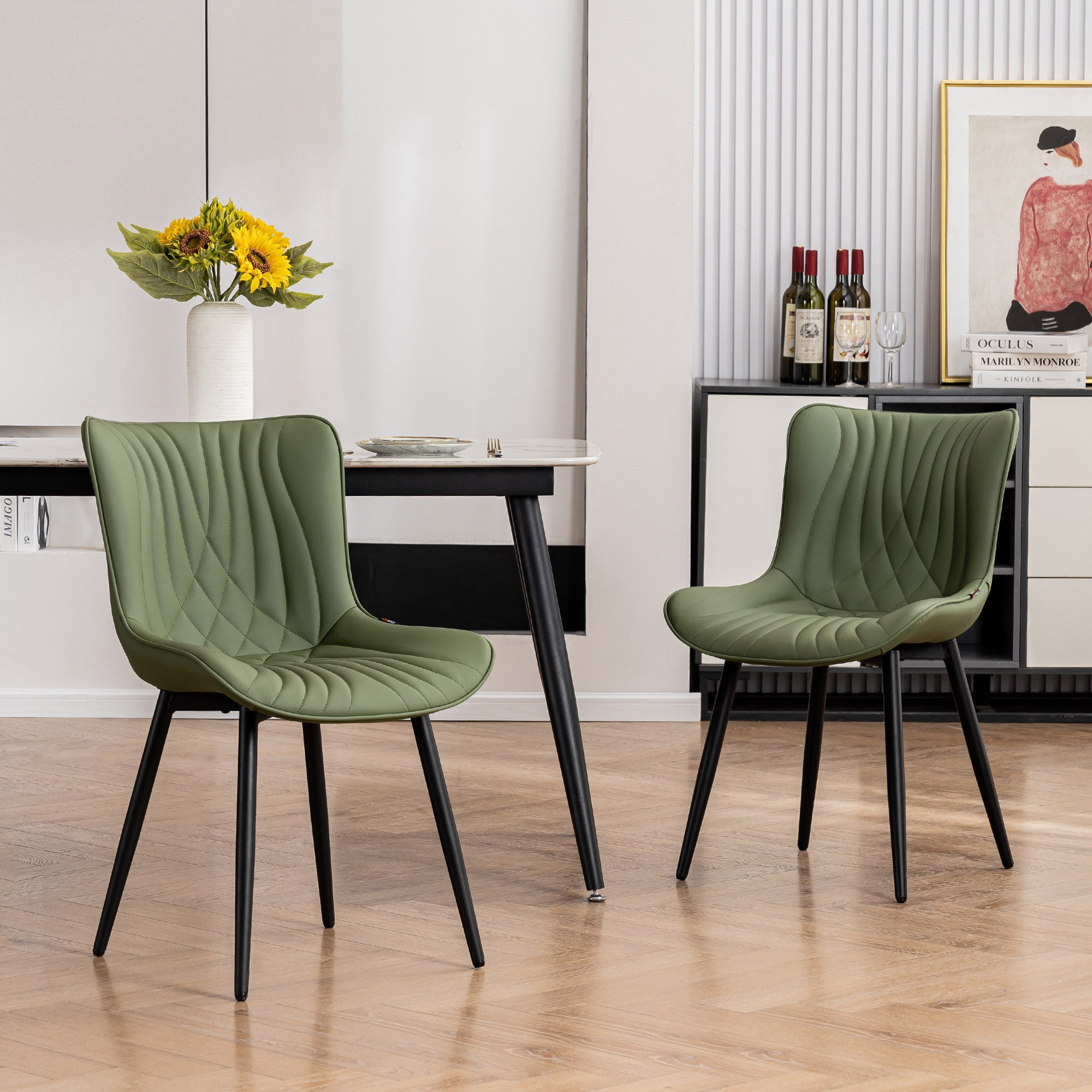 YOUNIKE Mid Century Modern Kitchen Dining Chairs, PU Leather Upholstered, Metal Legs, Wing ...