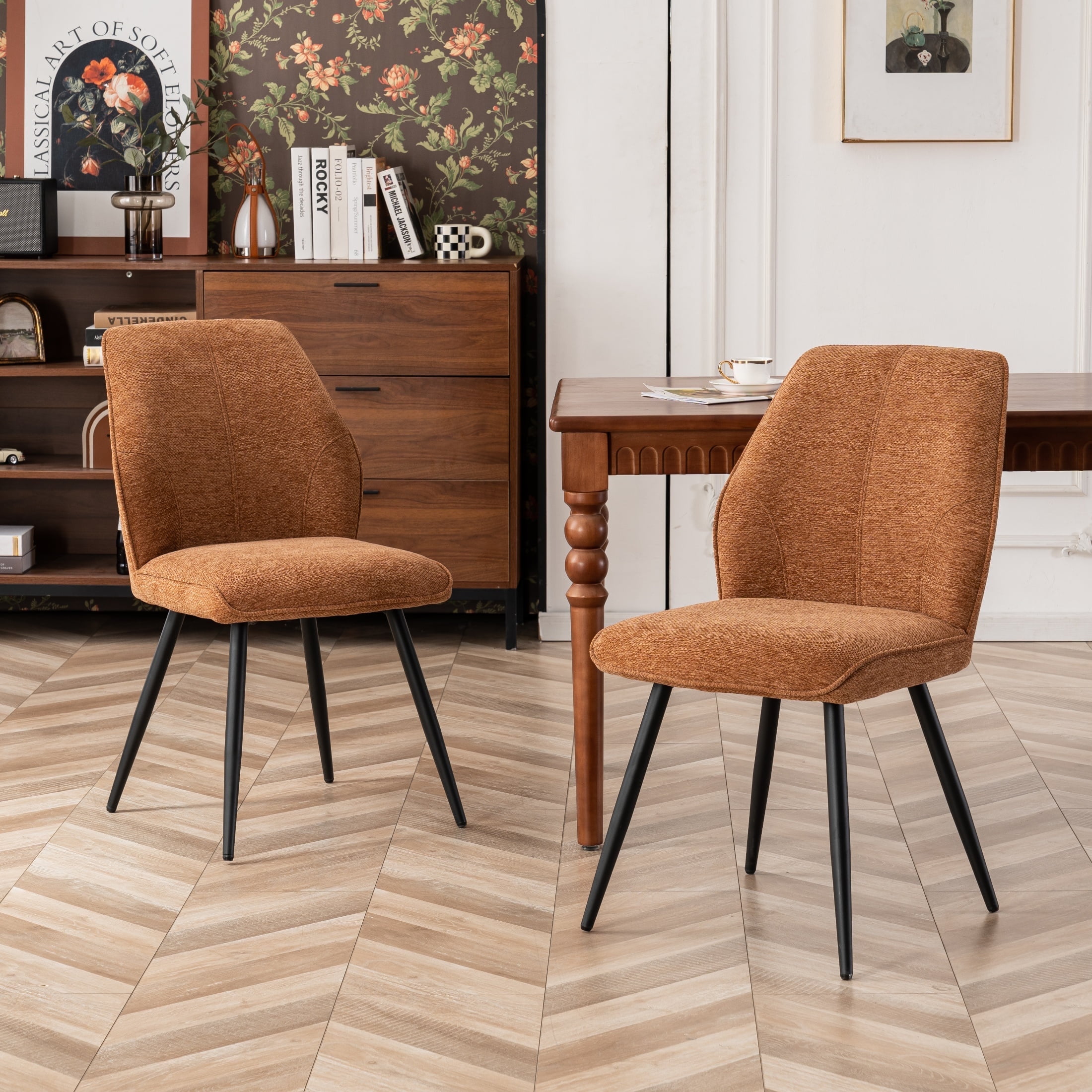 YOUNIKE Set of 2 Chenille Dining Chairs, High Back Kitchen Chairs ...