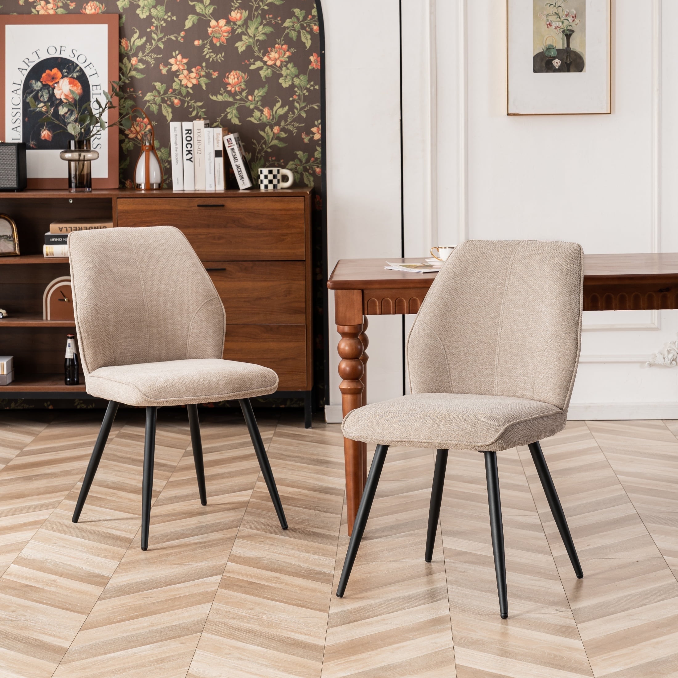 YOUNIKE Set of 2 Chenille Dining Chairs, High Back Kitchen Chairs ...