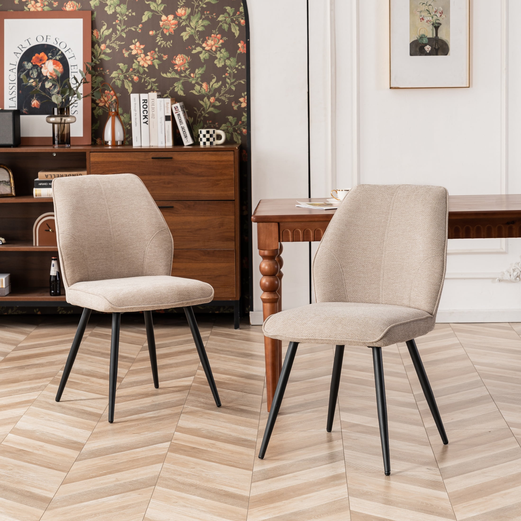 YOUNIKE Set of 2 Chenille Dining Chairs, High Back Kitchen Chairs ...