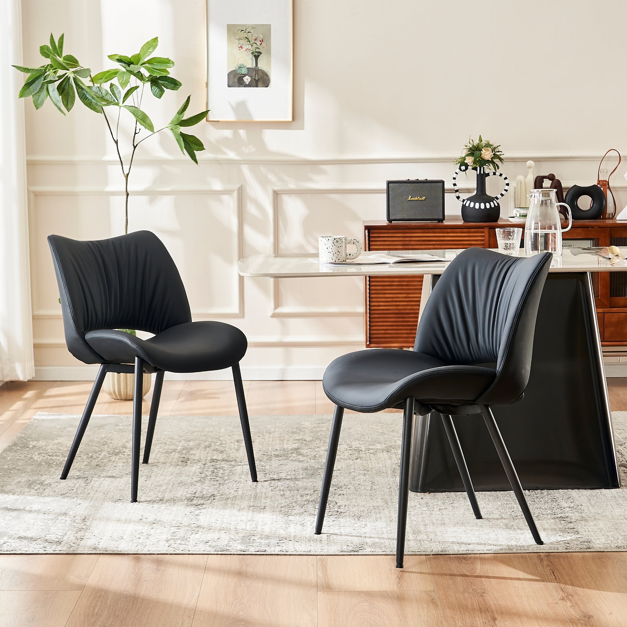 YOUNIKE Set of 2 Modern Genuine Leather Dining Chairs, Stylish Kitchen ...